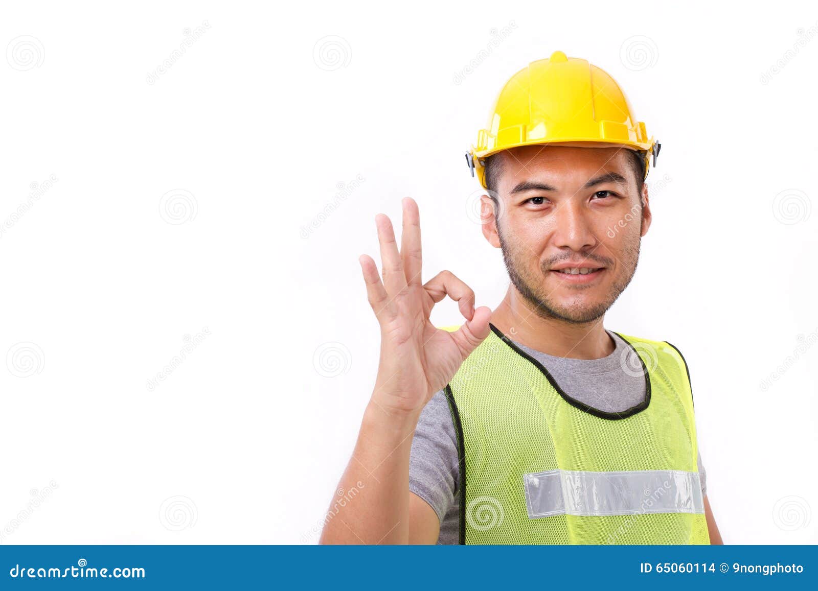 Construction Worker Showing Ok Hand Sign Gesture Stock Photo - Image of ...