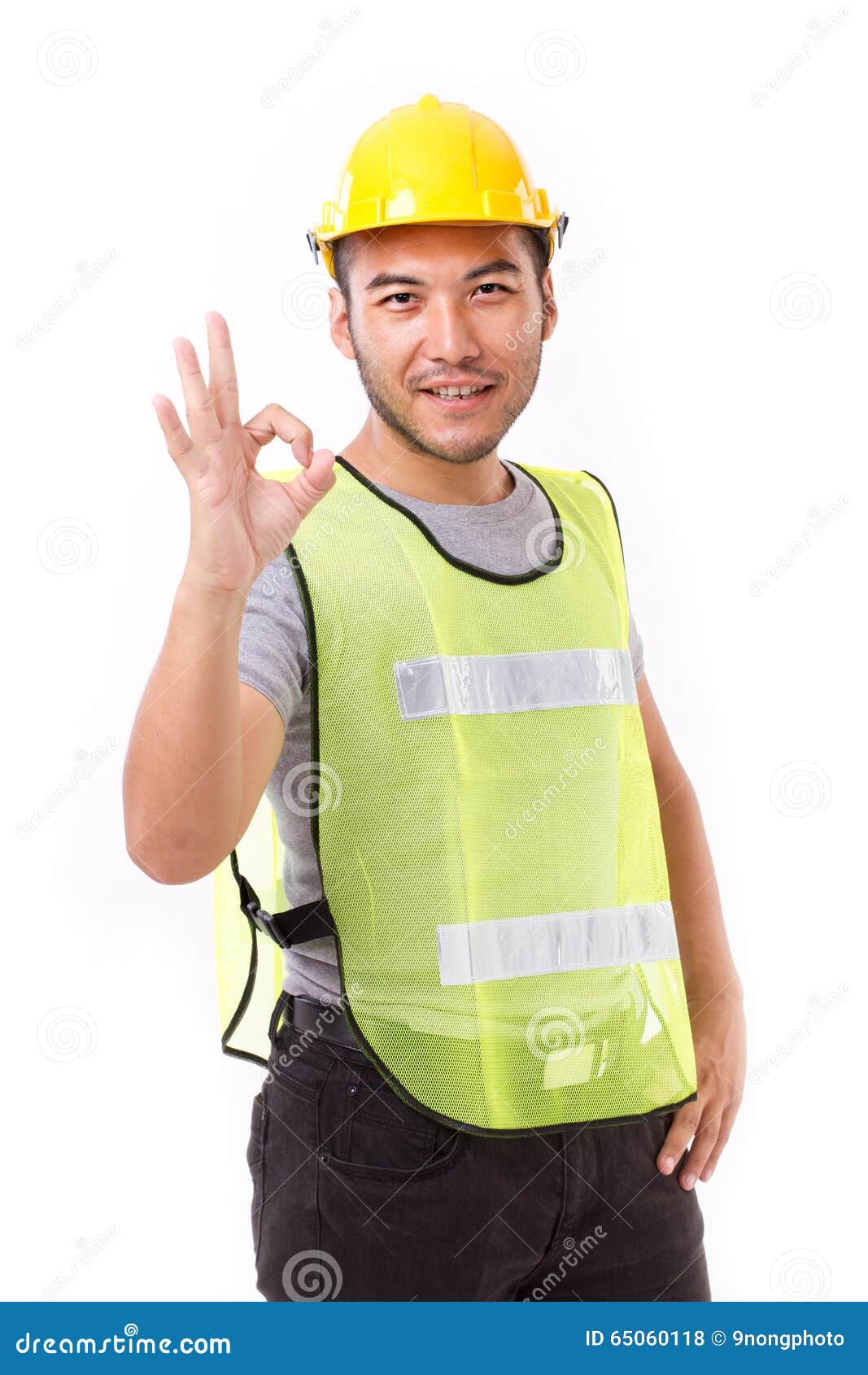 Construction Worker Showing Ok Hand Sign Gesture Stock Photo - Image of ...