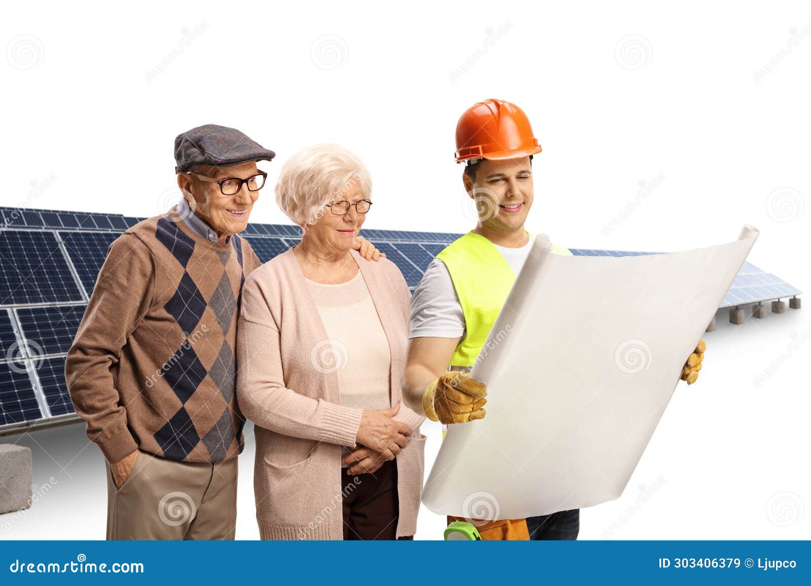 Construction Worker Showing a Plan To an Elderly Couple in Front of ...