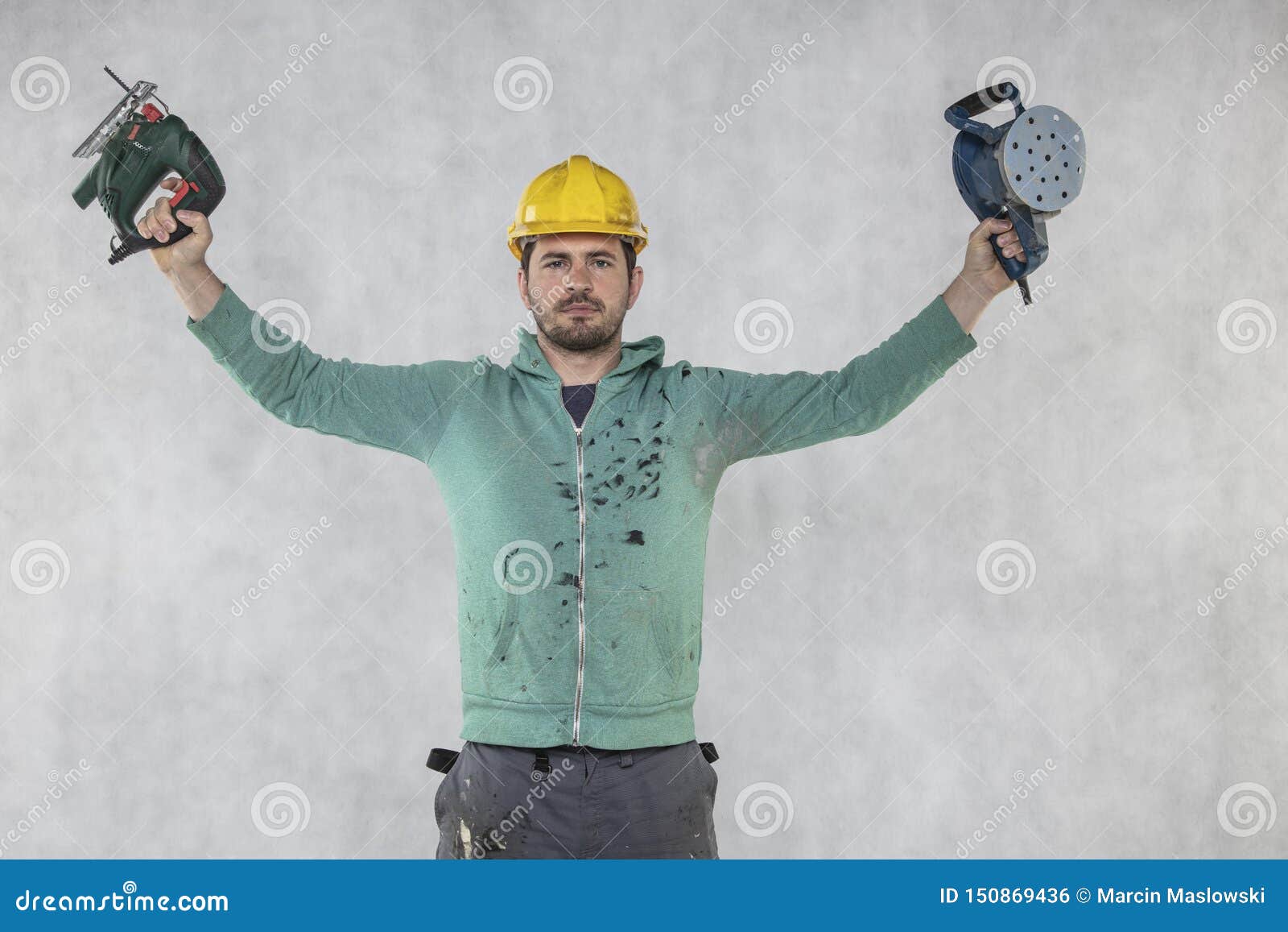 The Construction Worker Shows the Tools Necessary for His Work Stock ...