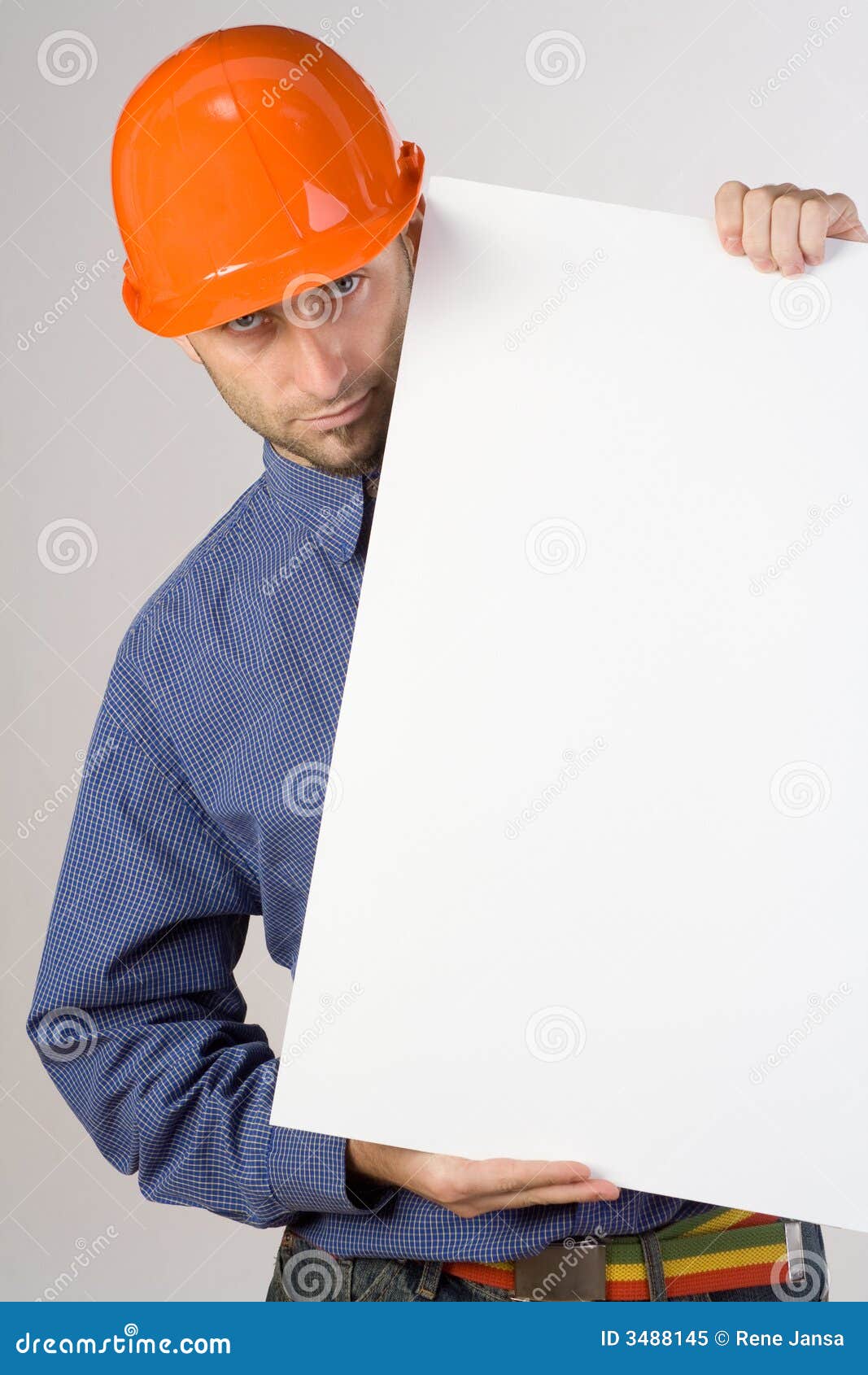 Construction Worker with Sign Stock Image - Image of construction ...