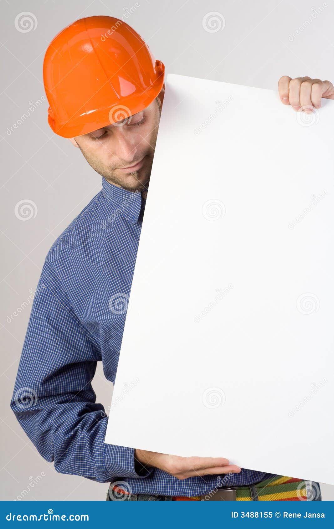 Construction Worker with Sign Stock Image - Image of sign, industry ...