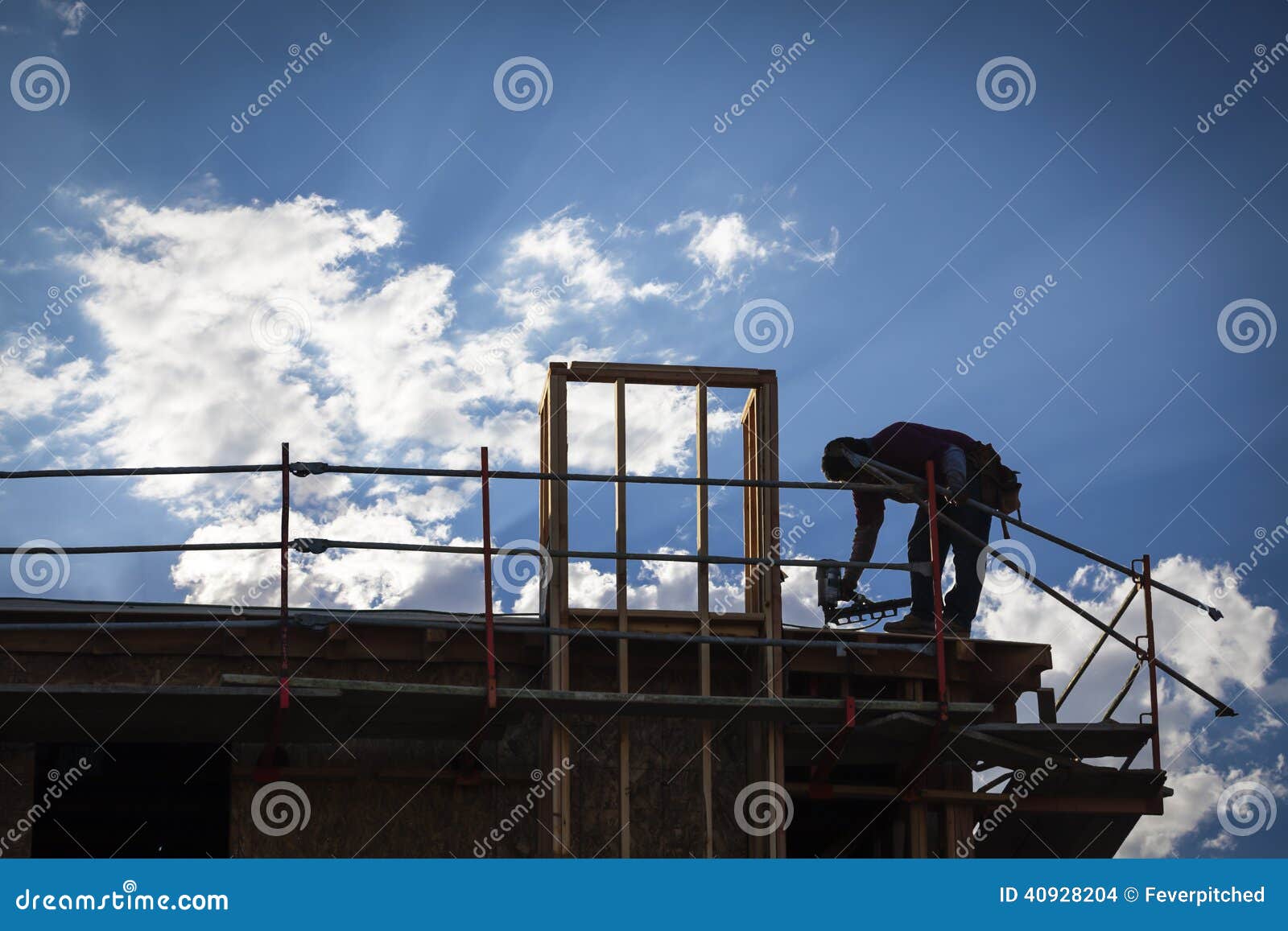 Construction Worker Silhouette on Roof Stock Photo - Image of refine ...