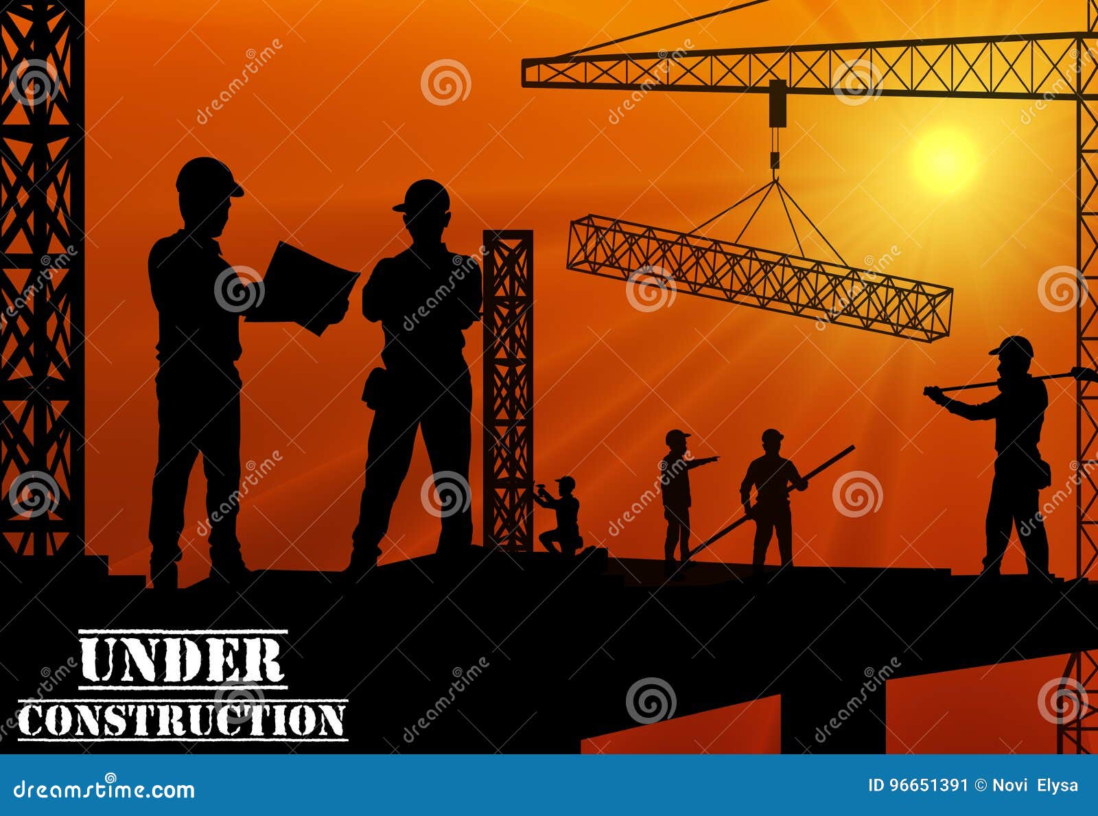 Construction Worker Silhouette on the Work Place at Dusk Stock Vector ...