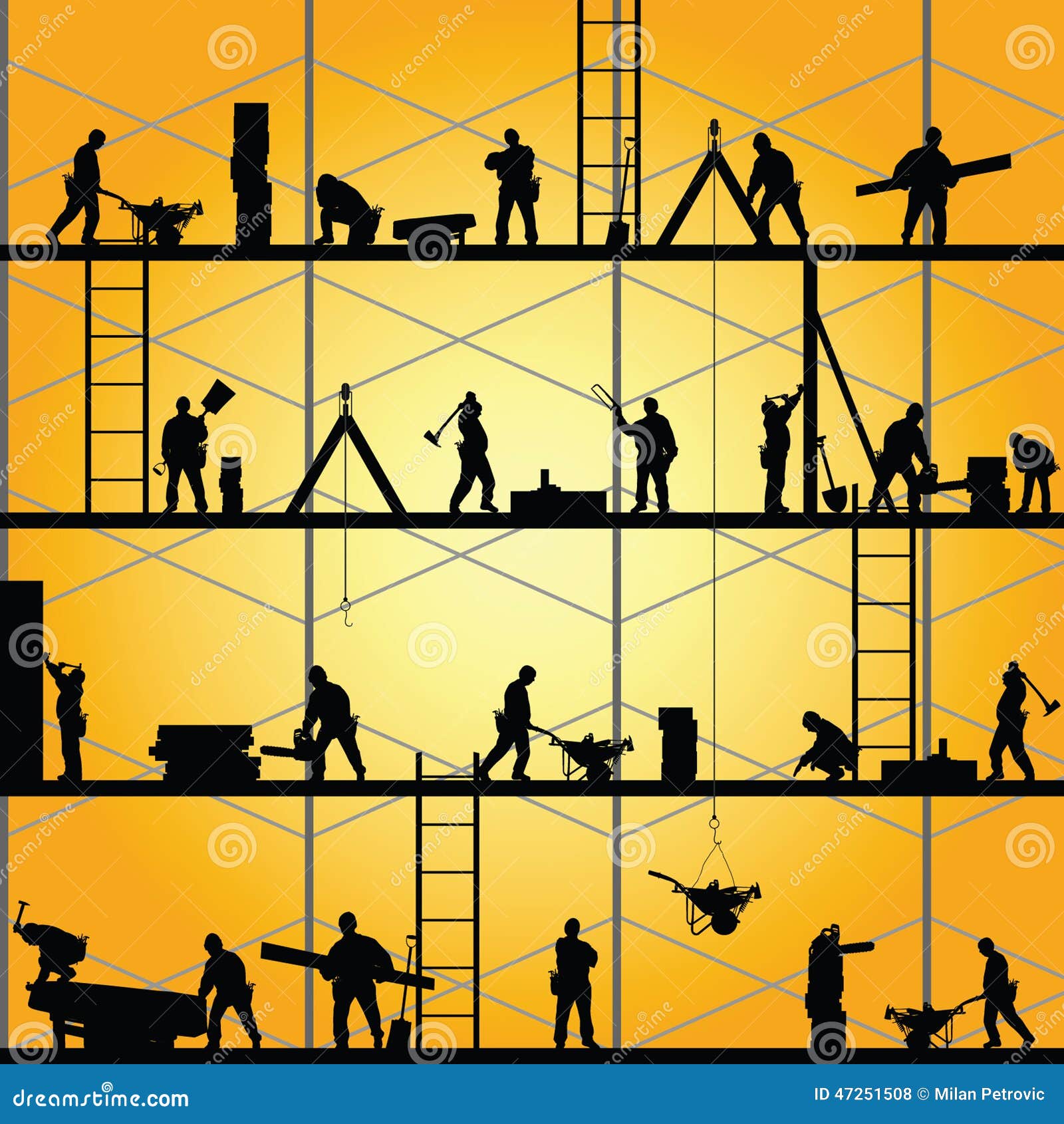 Construction Worker Silhouette at Work Vector Stock Vector ...