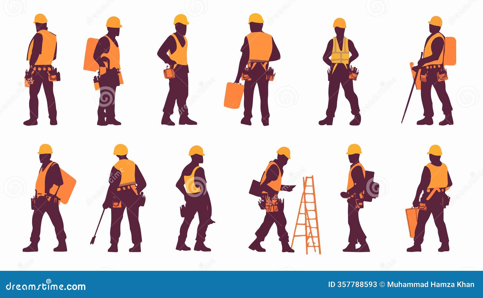 Construction Worker Silhouettes Vector Set For Projects And ...
