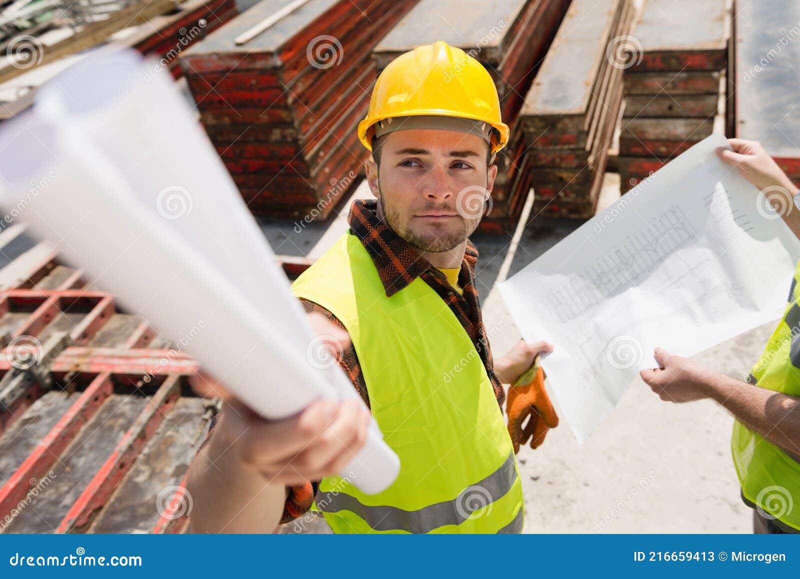 Construction Worker on Site Stock Image - Image of outdoors, reflective ...