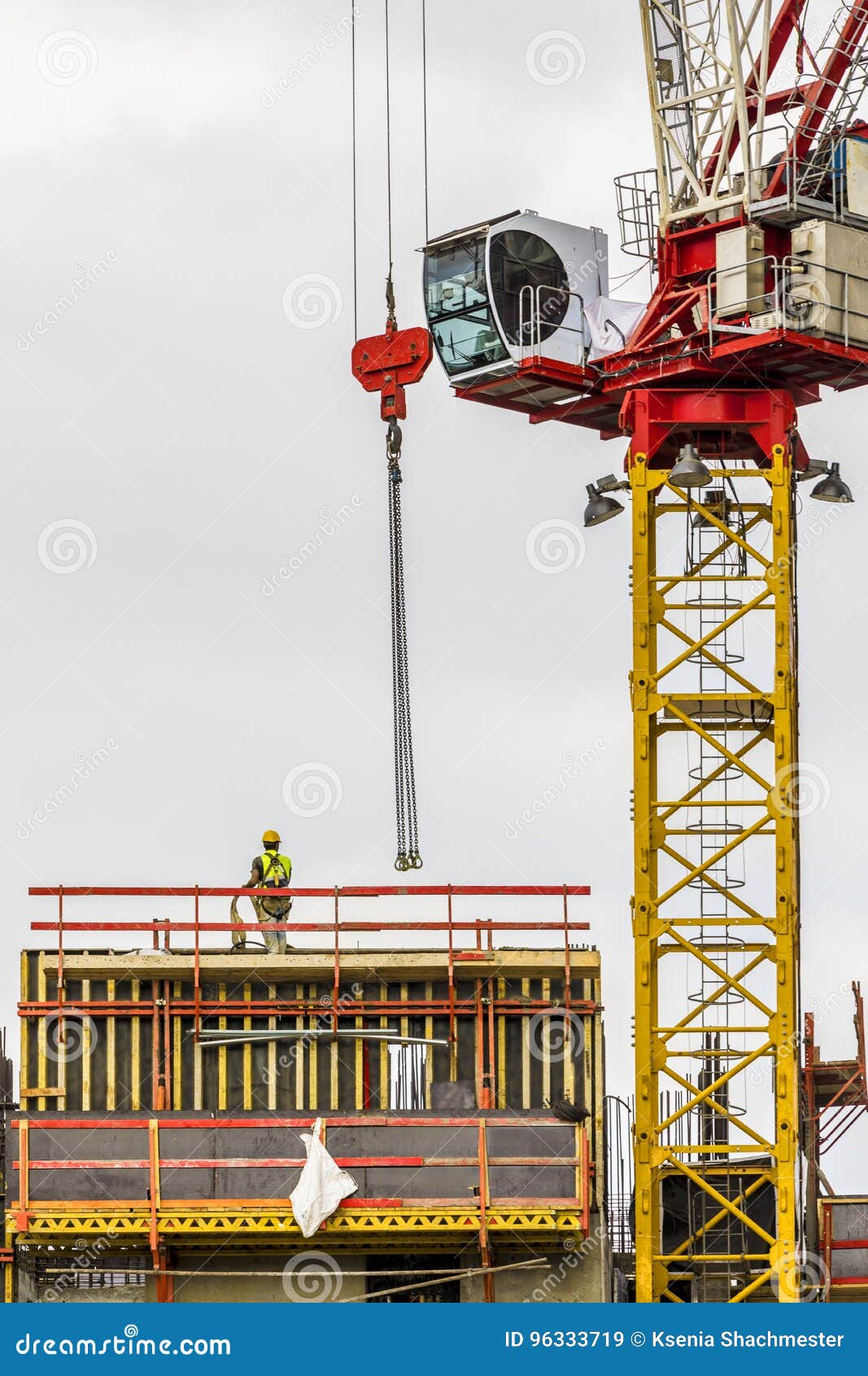 Construction Worker on Site with Crane Stock Image - Image of device ...