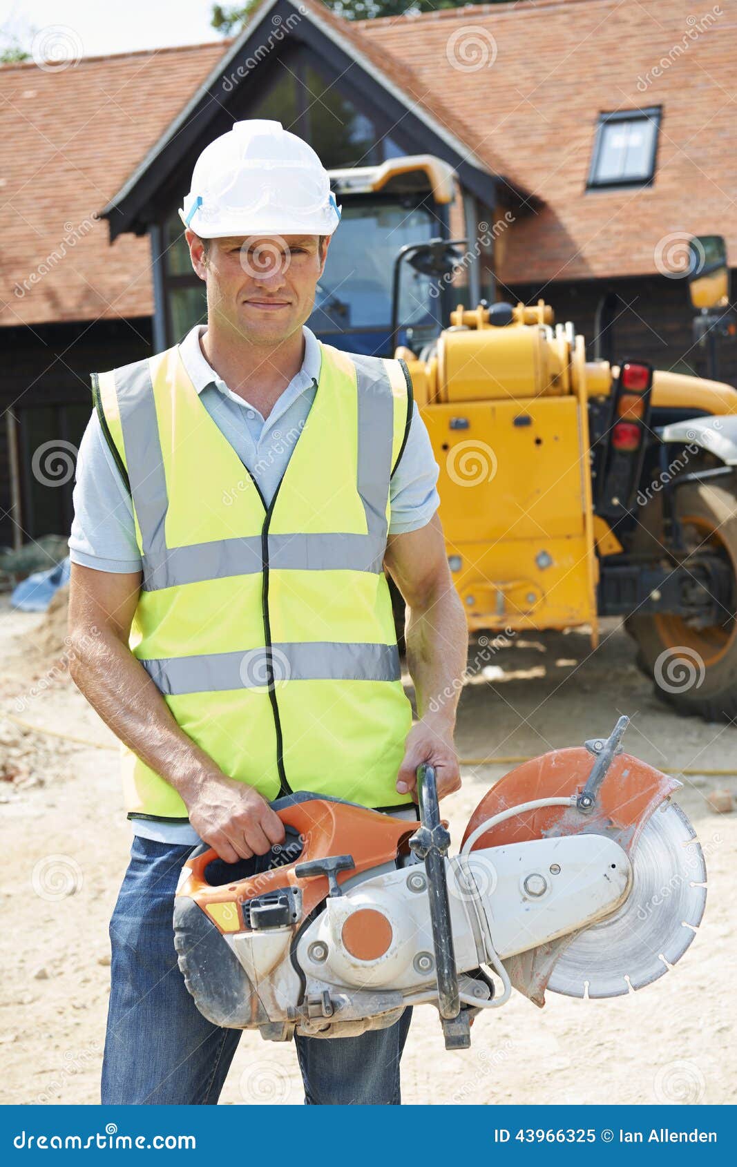 Construction Worker on Site Holding Circular Saw Stock Image - Image of ...