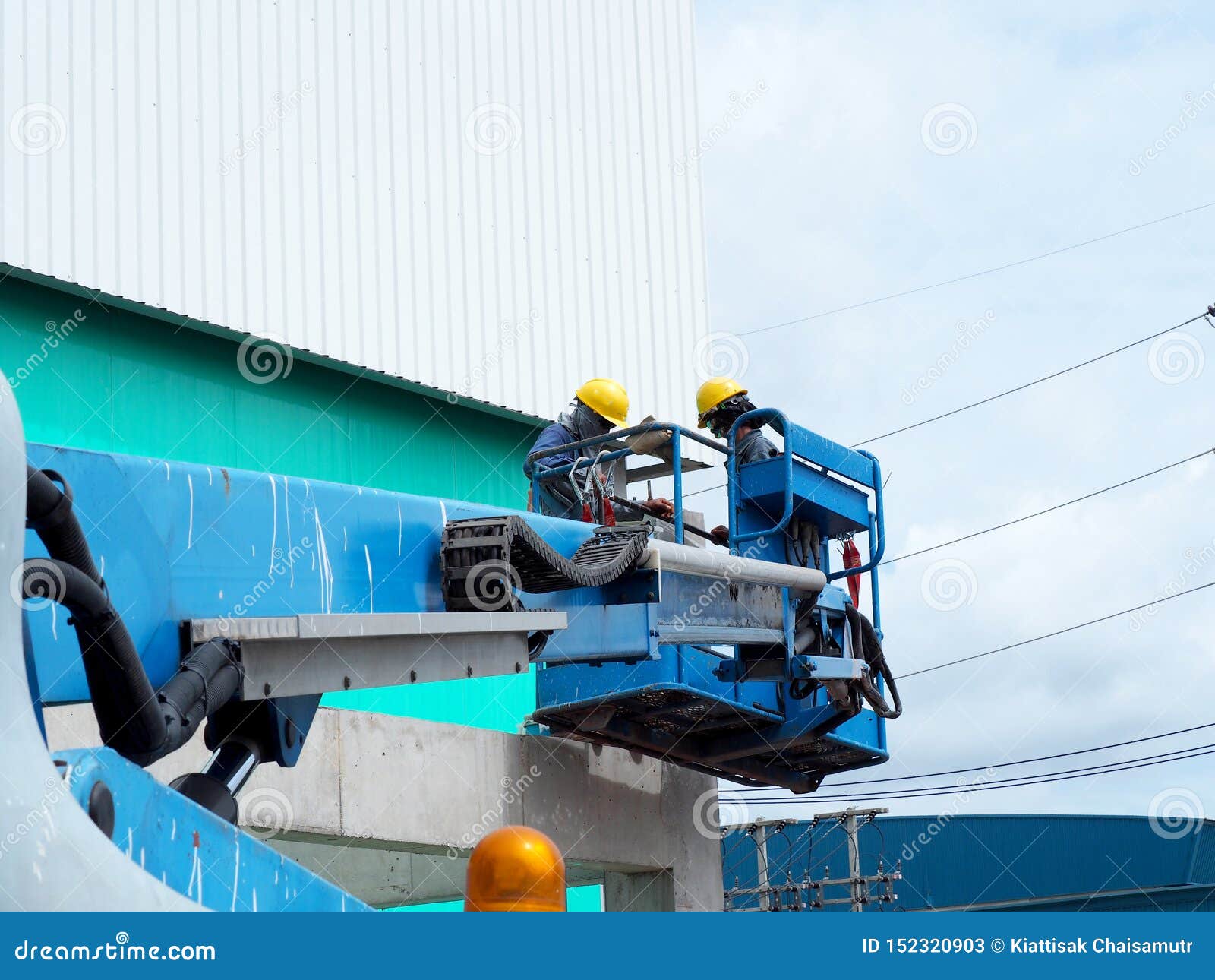Man Working on the Working at Height Stock Image - Image of basket ...
