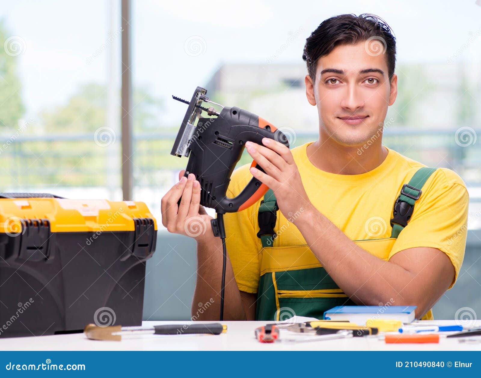 Construction Worker Sitting at the Desk Stock Photo - Image of ...