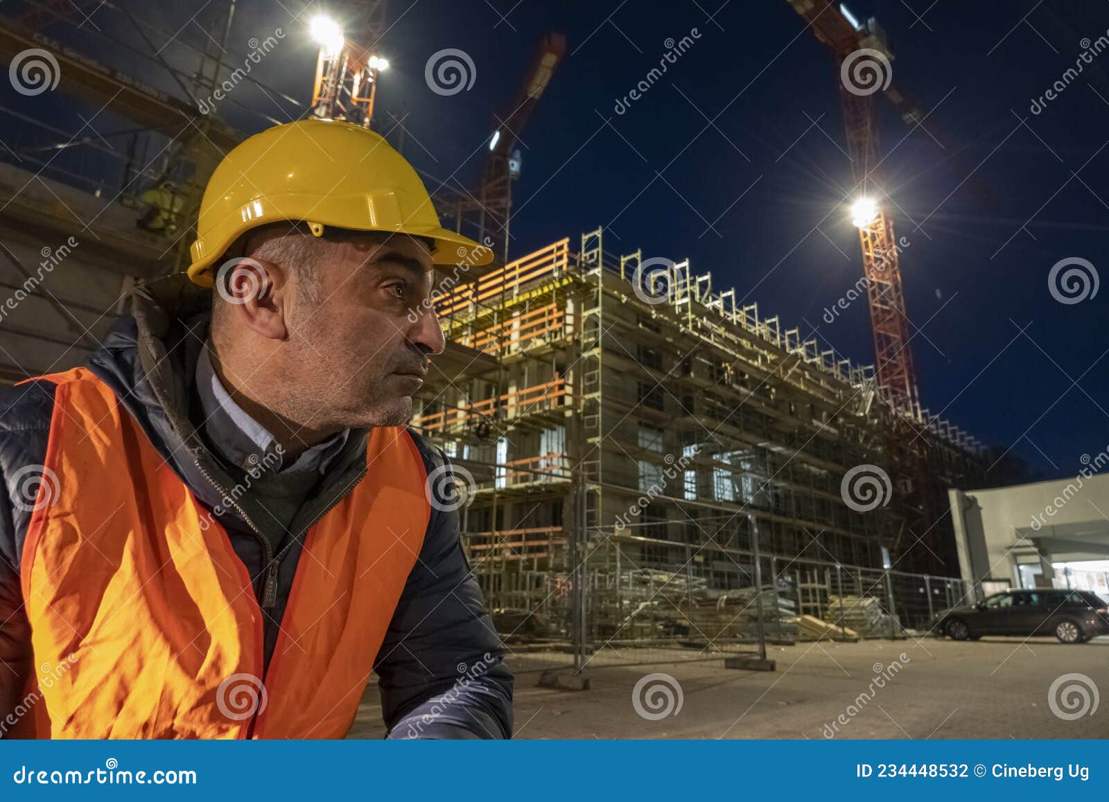 Construction Worker at Night Stock Photo - Image of danger, industrial ...
