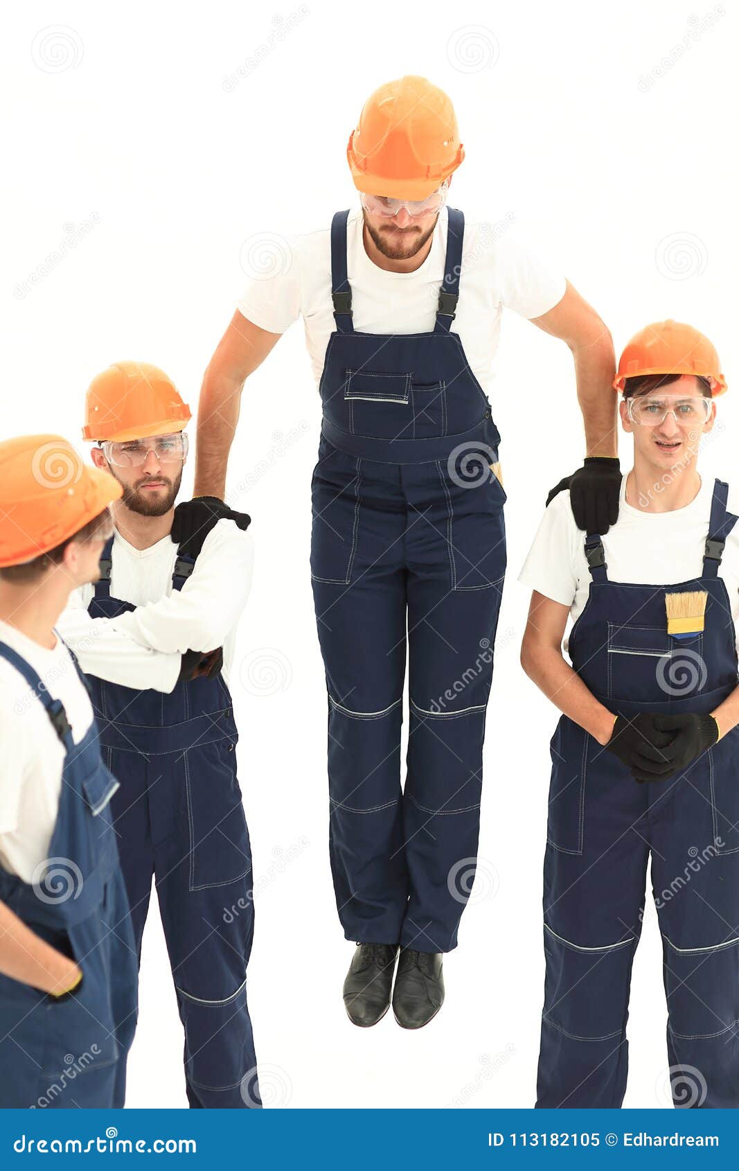 Construction Worker Sitting on the Shoulders of Colleagues Stock Image ...