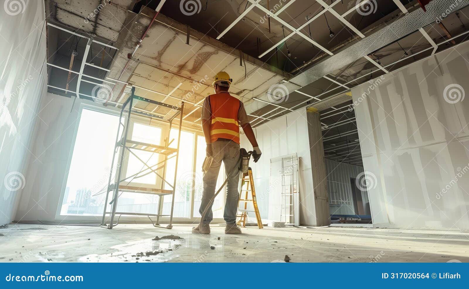 A Construction Worker Skillfully Performs Ceiling Work for Safe and ...