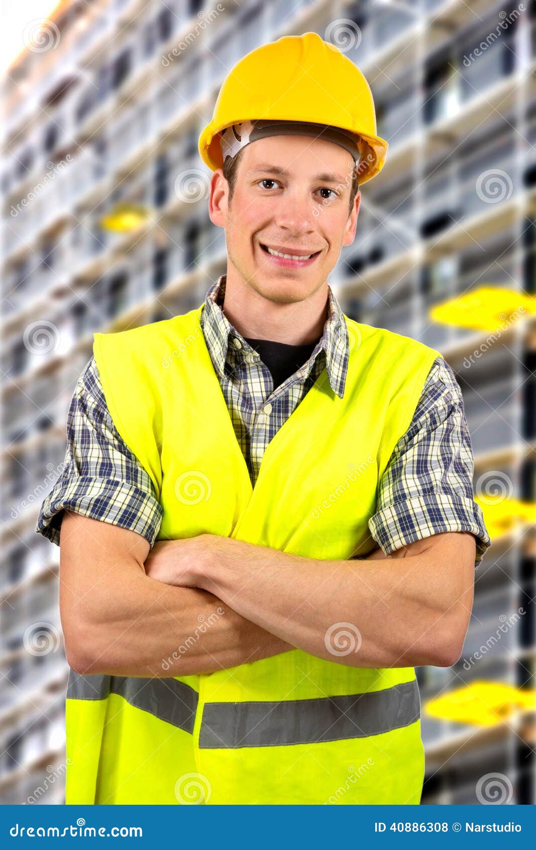 Construction Worker Smiling Stock Photo - Image of background, foreman ...