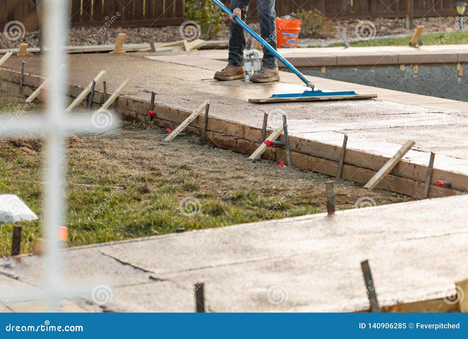 Construction Worker Smoothing Wet Cement with Trowel Tool Stock Image ...