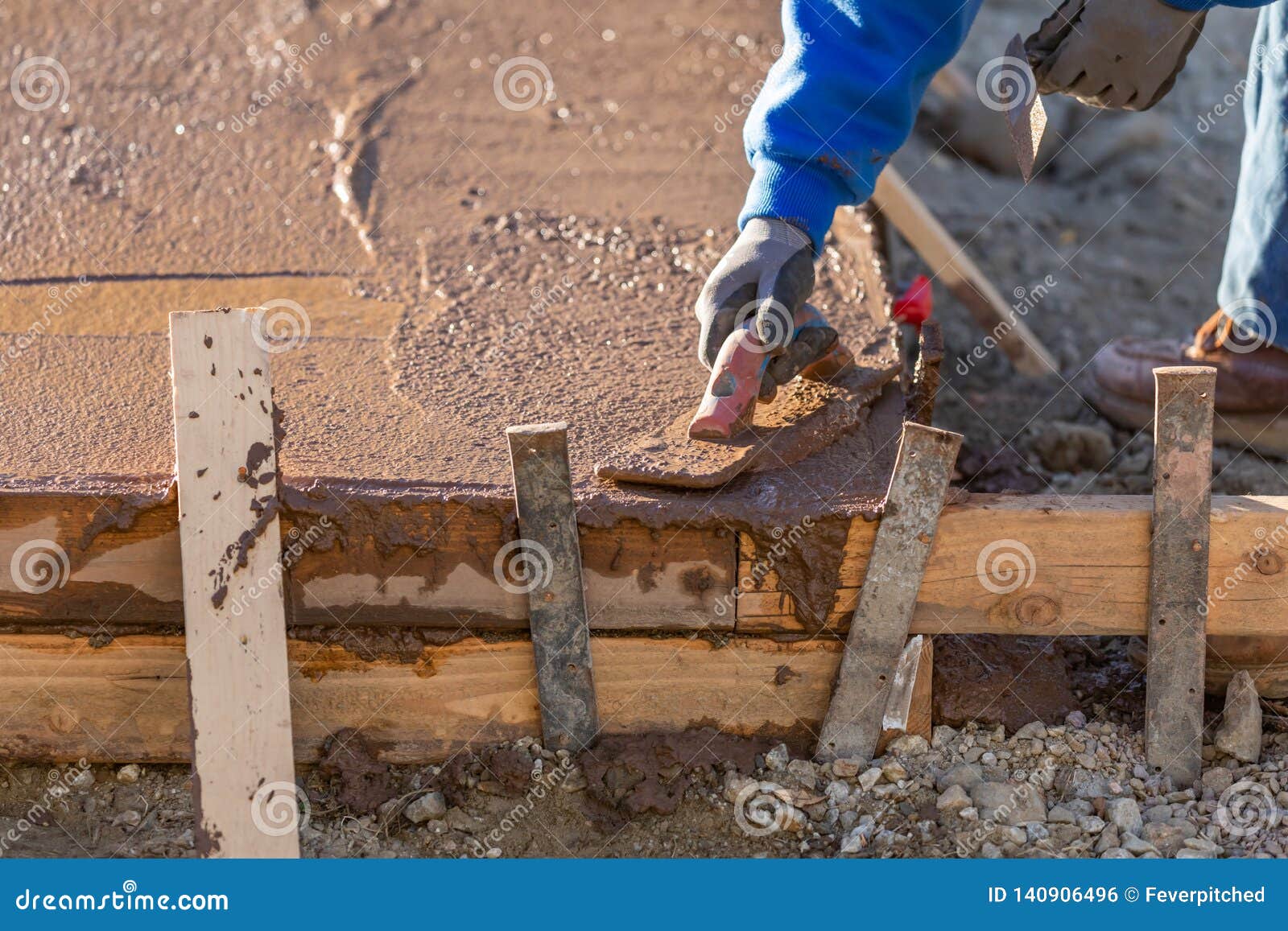 Construction Worker Smoothing Wet Cement with Trowel Tools Stock Photo ...