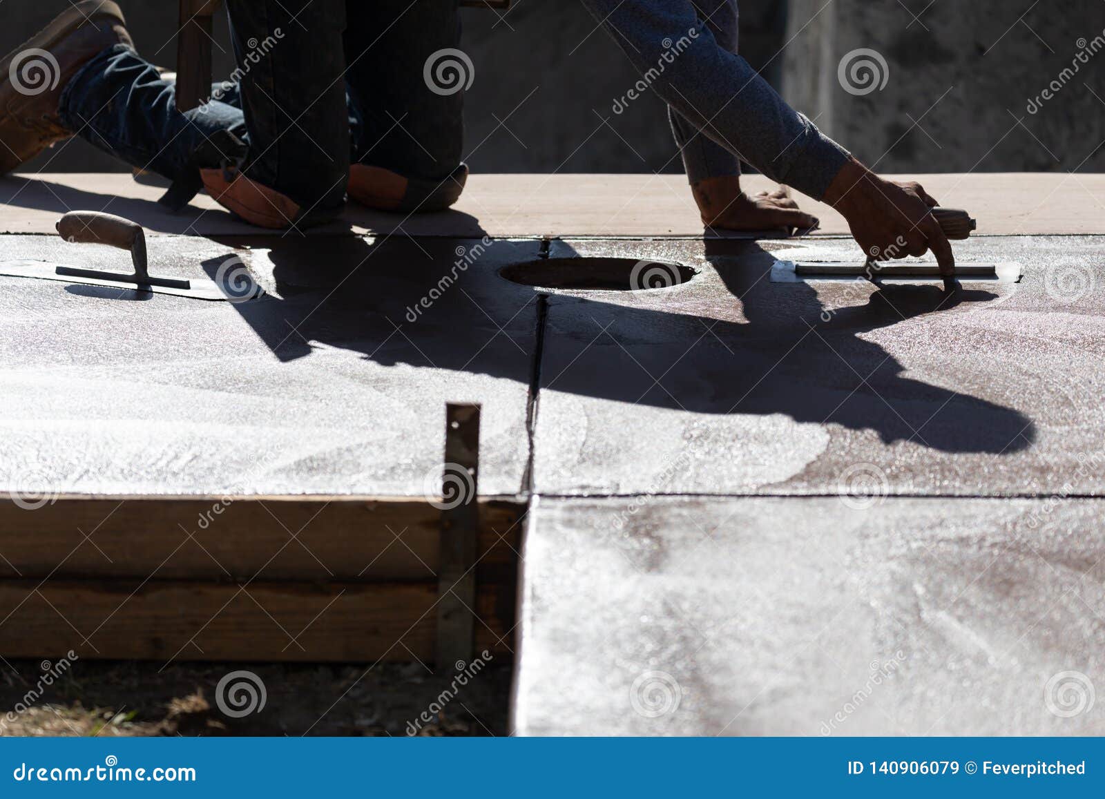 Construction Worker Smoothing Wet Cement with Trowel Tools Stock Image ...