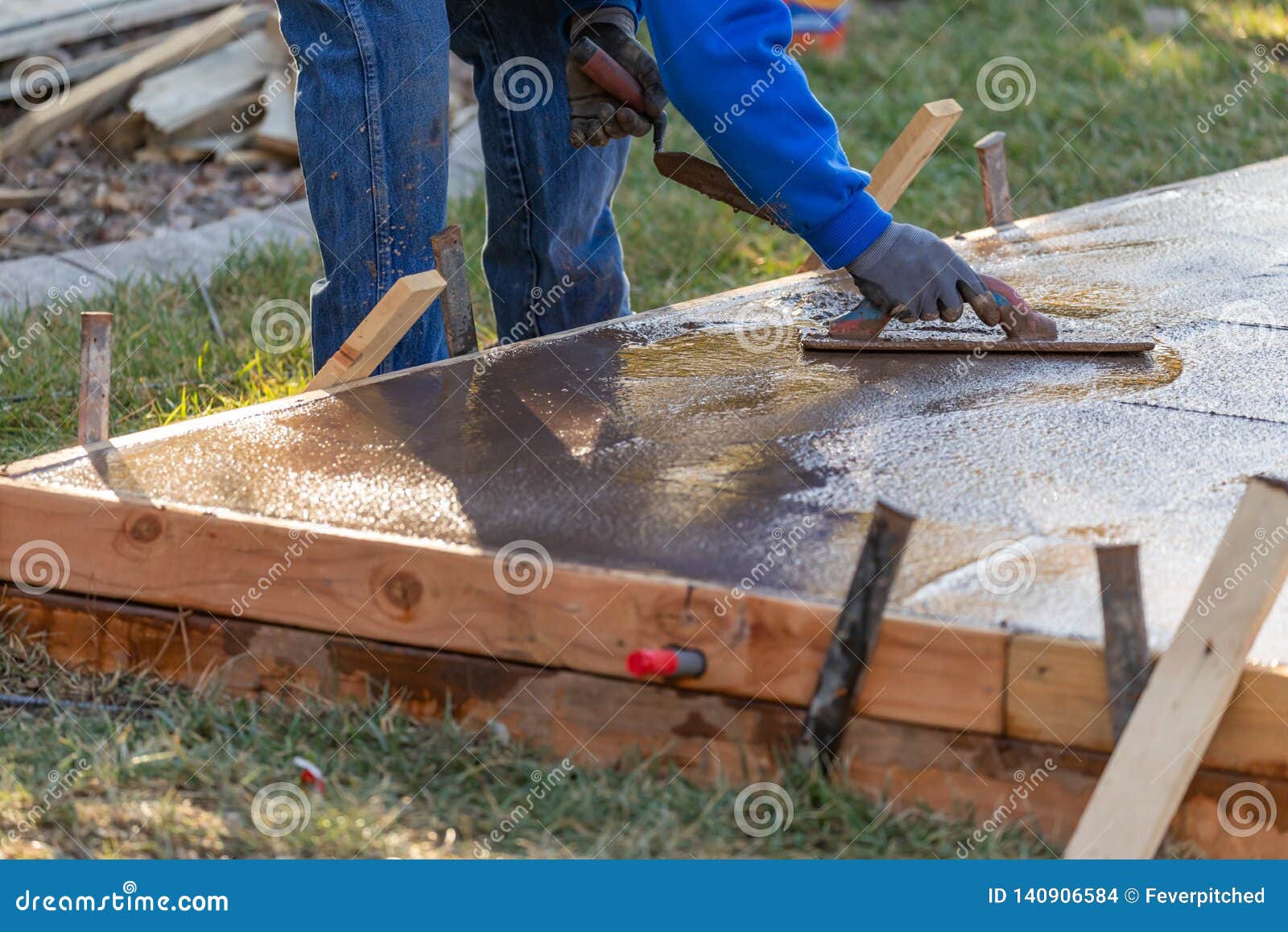 Construction Worker Smoothing Wet Cement with Trowel Tools Stock Photo ...
