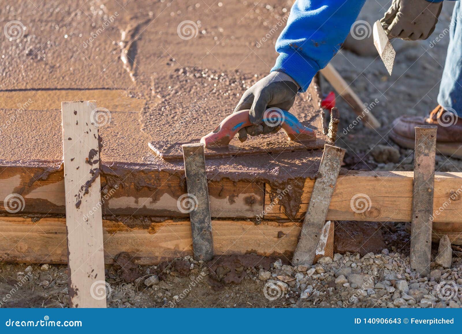 Construction Worker Smoothing Wet Cement with Trowel Tools Stock Image ...