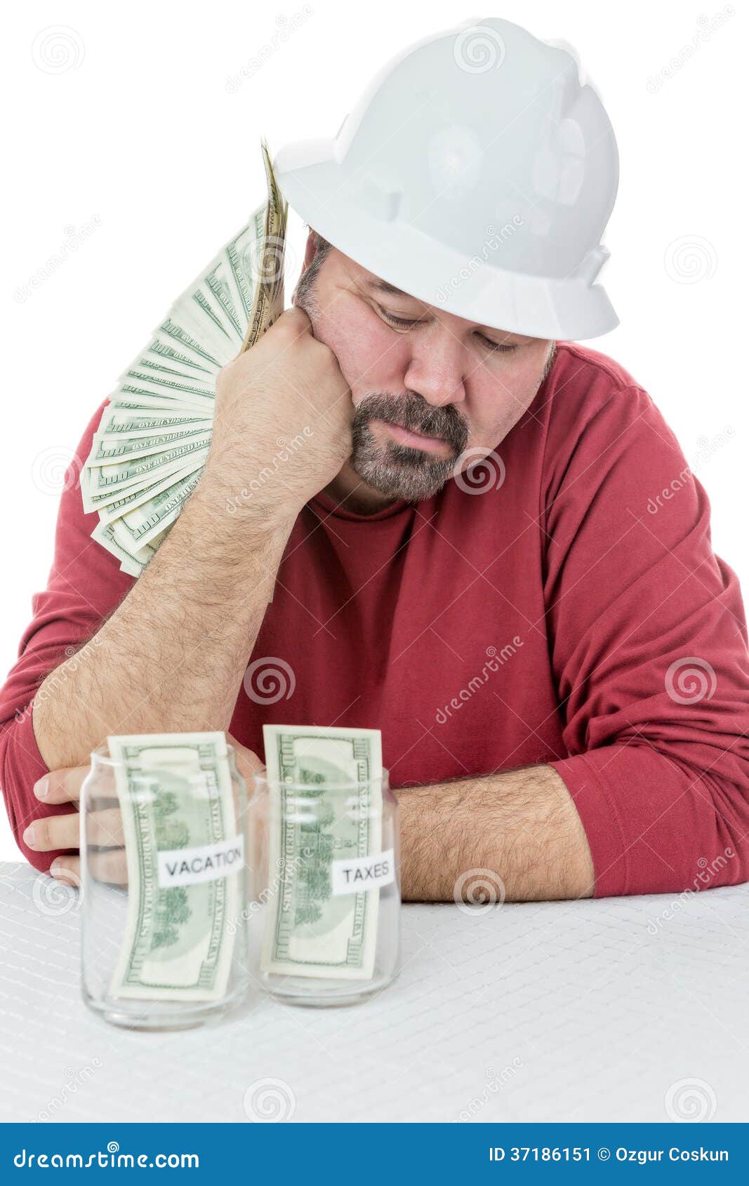 Construction Worker Splitting Money Stock Image - Image of goatee ...