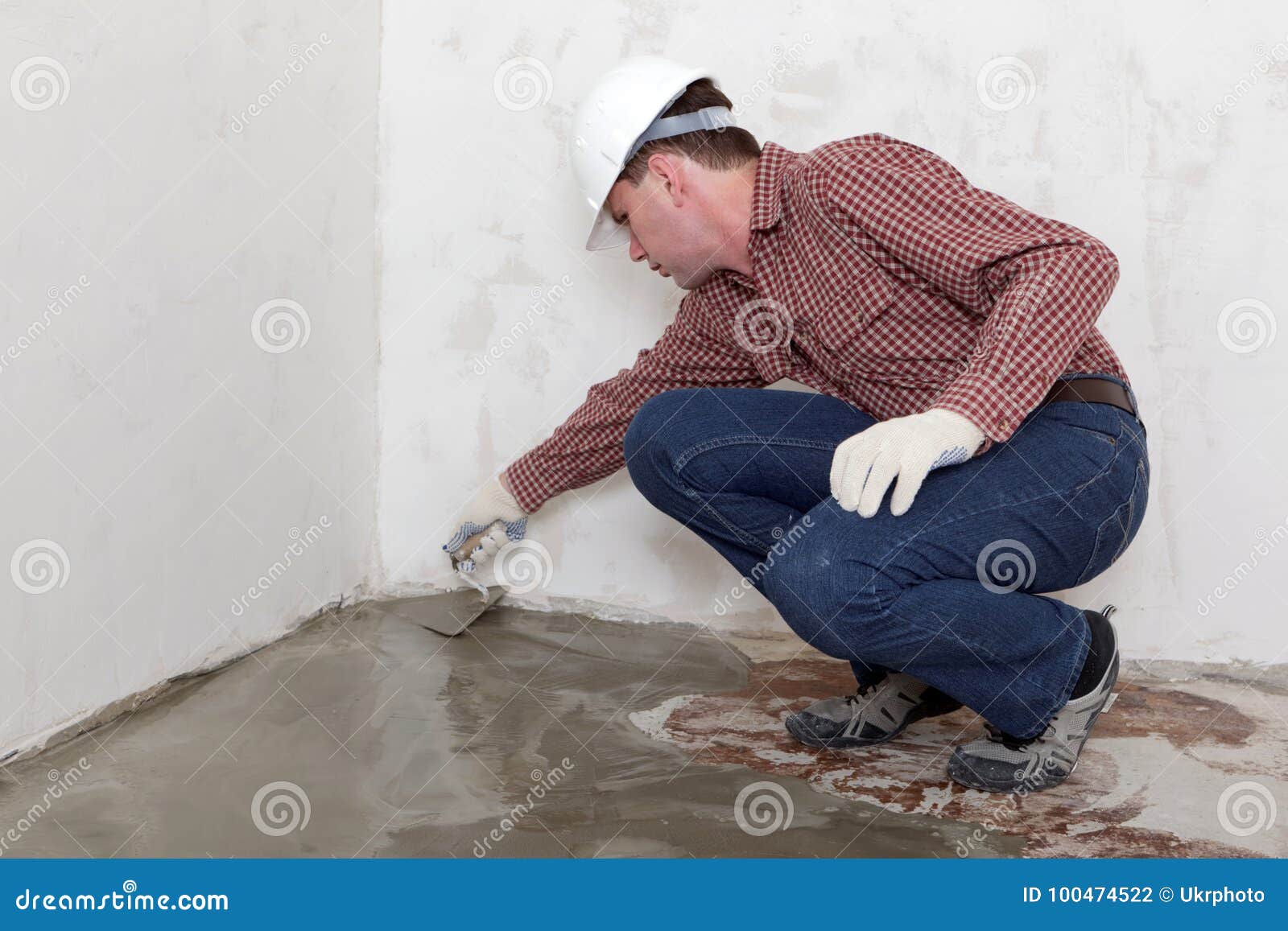 Worker Spreading Mortar To Recycled Tiles Floor Using Trowel Tool, 4K ...