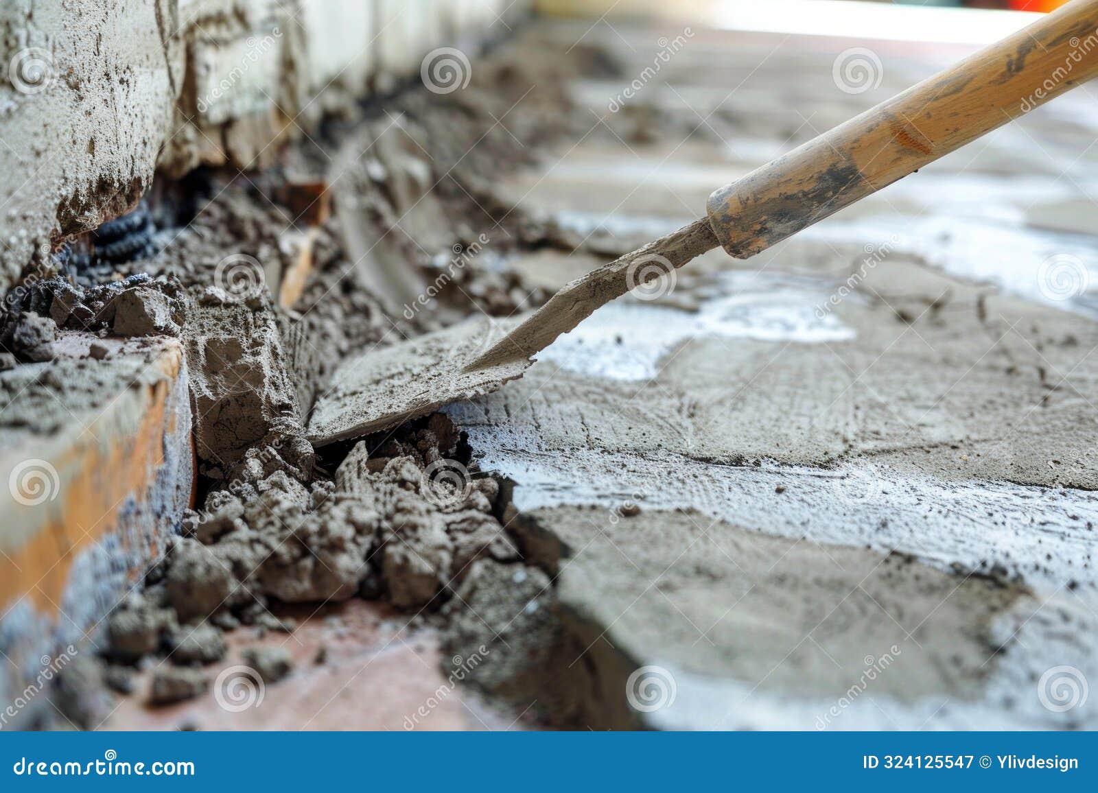 Construction Worker Spreading Concrete Mix with Trowel on the Floor ...