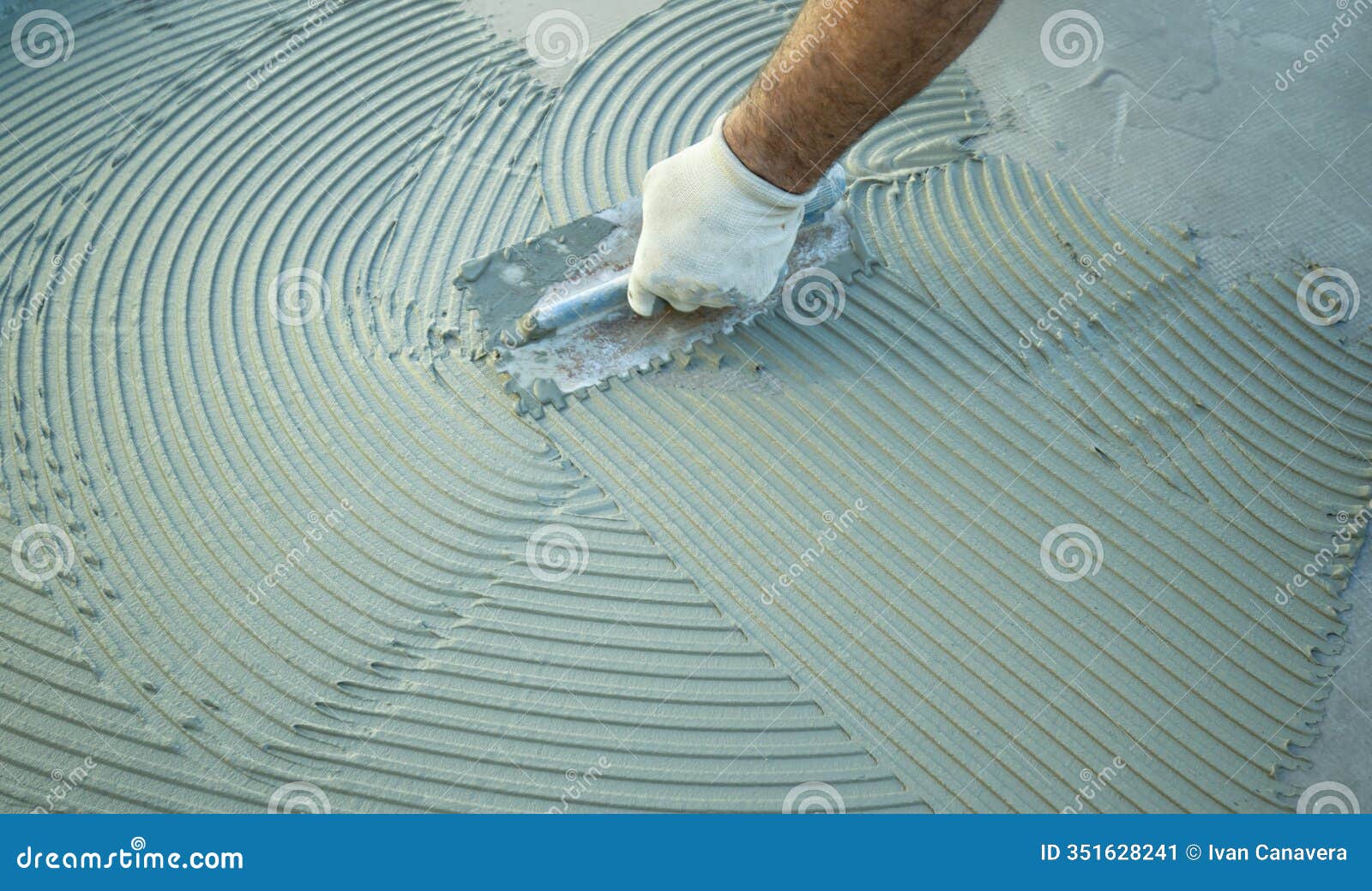 Worker Spreading Mortar To Recycled Tiles Floor Using Trowel Tool, 4K ...