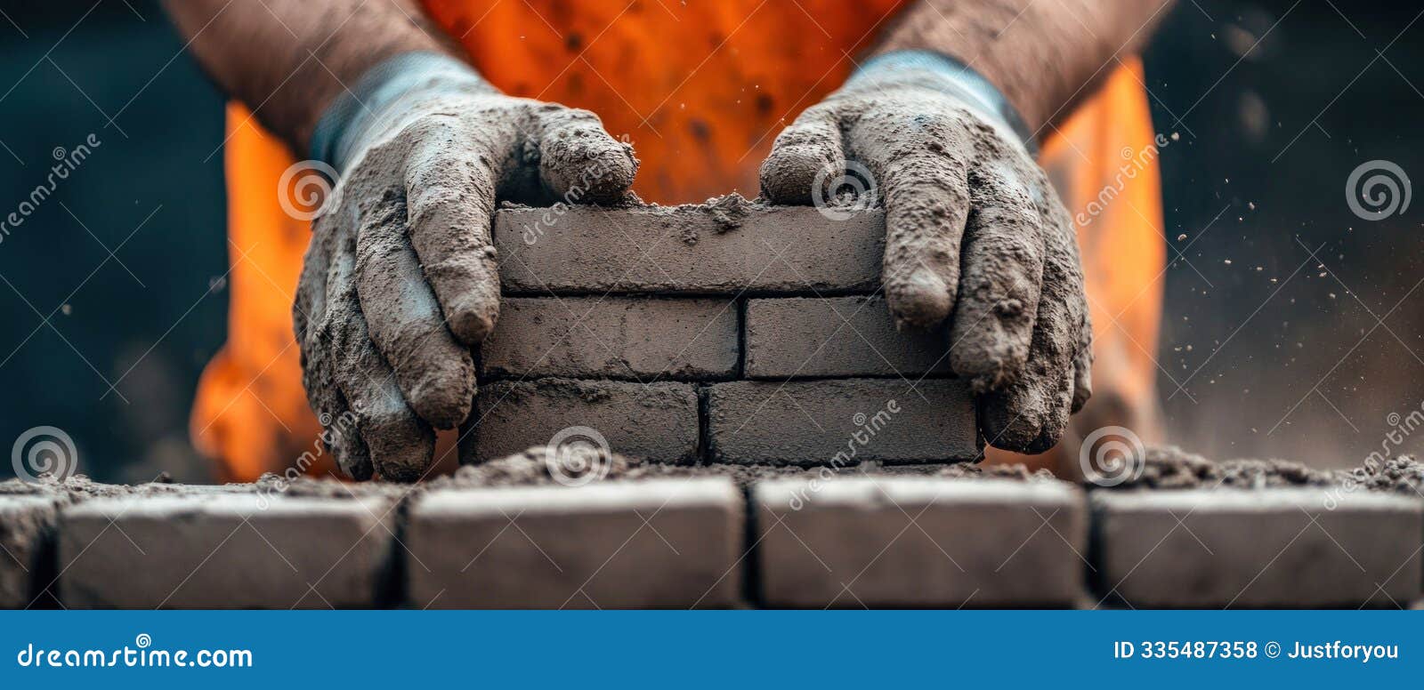 Construction Worker Stacking Bricks with Dust and Sparks Stock ...