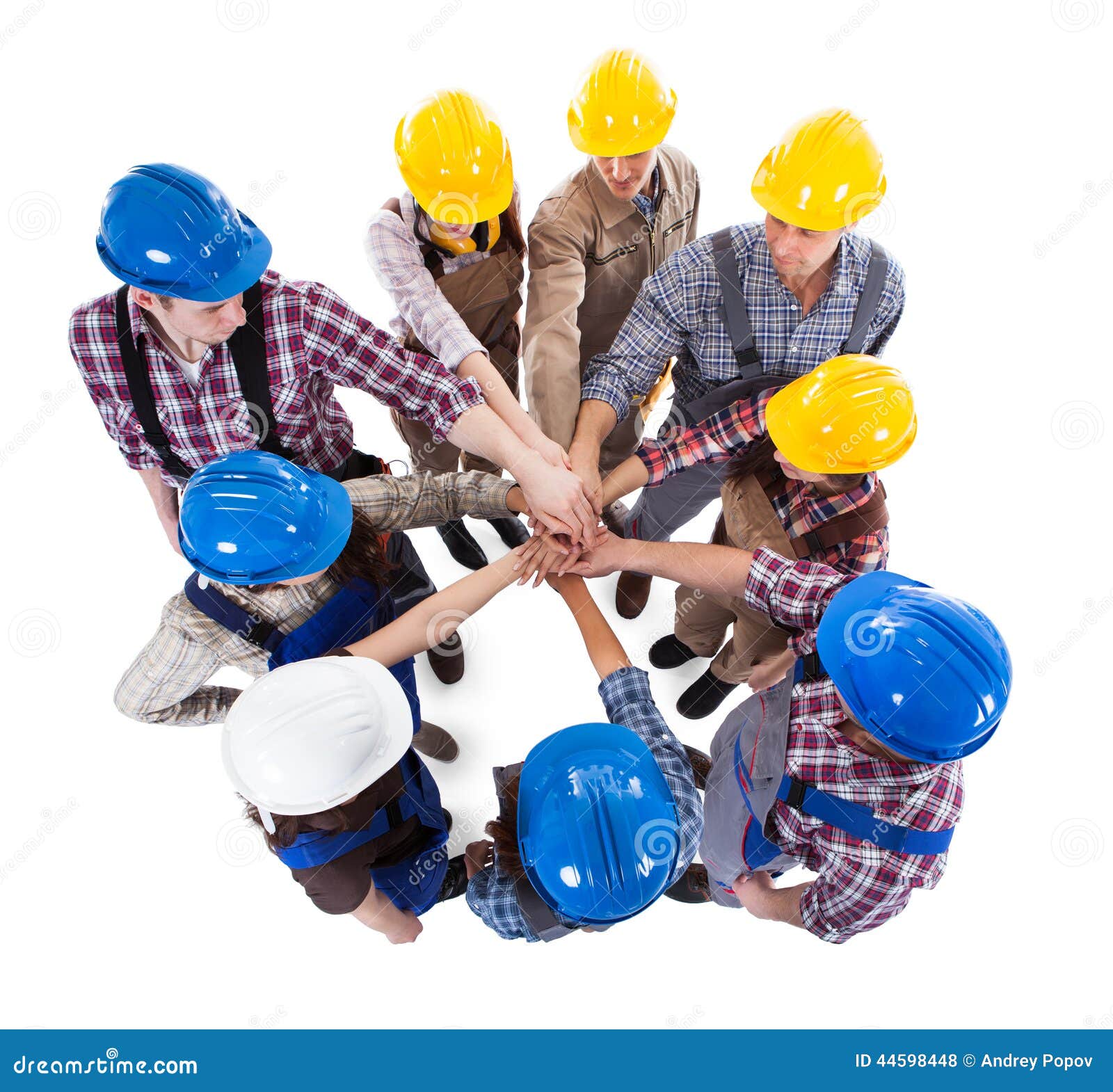 Construction Worker Stacking Hands Stock Photo - Image of artisan, race ...