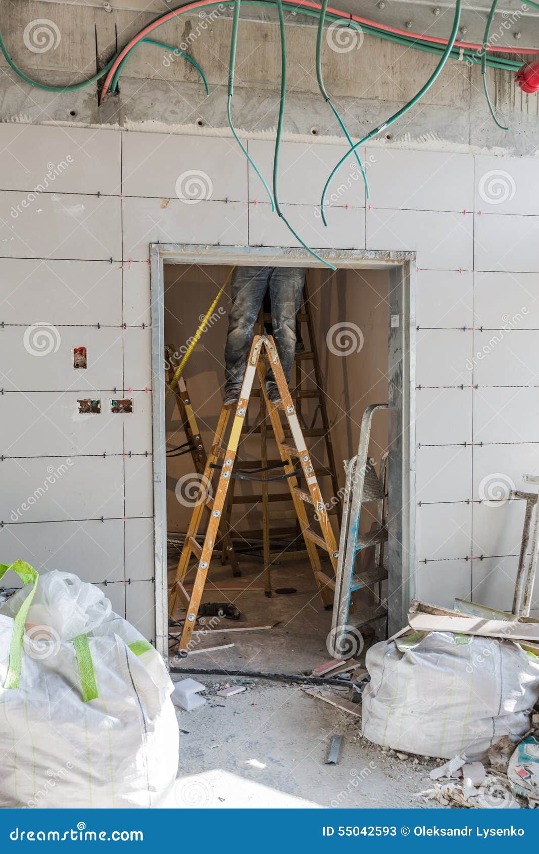 Construction Worker on the Stairs Stock Image - Image of cement, stairs ...