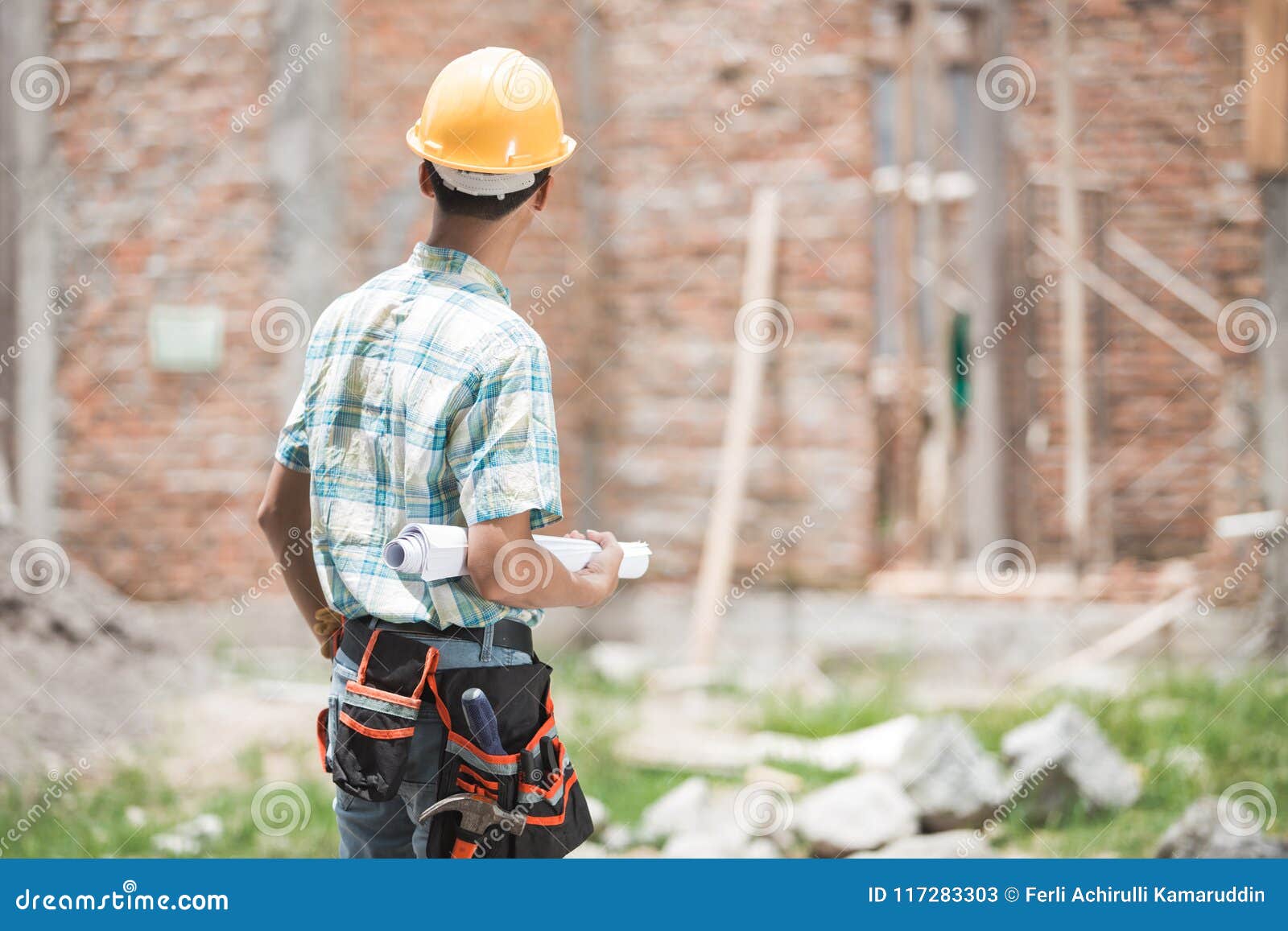 Construction Worker Standing in Front of the Building Site Stock Image ...