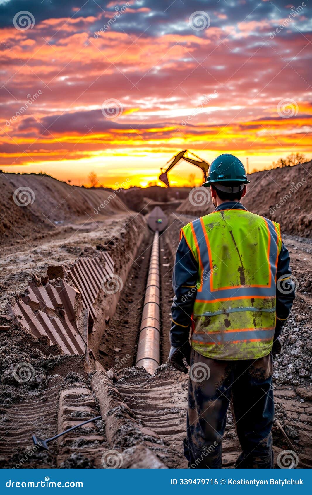 A Construction Worker Standing in Front of a Construction Site at ...
