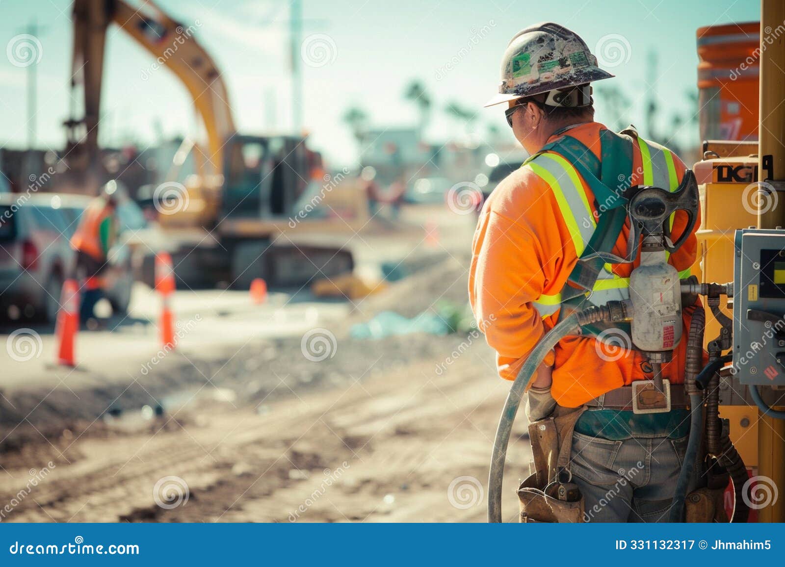 Construction Worker Standing beside Machine Stock Illustration ...