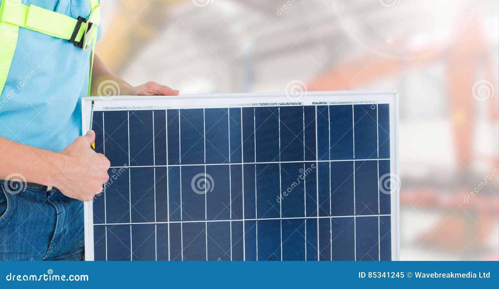 Construction Worker Standing with Solar Panel Stock Image - Image of ...