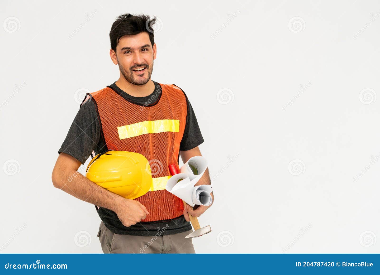 Construction Worker Standing on White Background. Stock Photo - Image ...