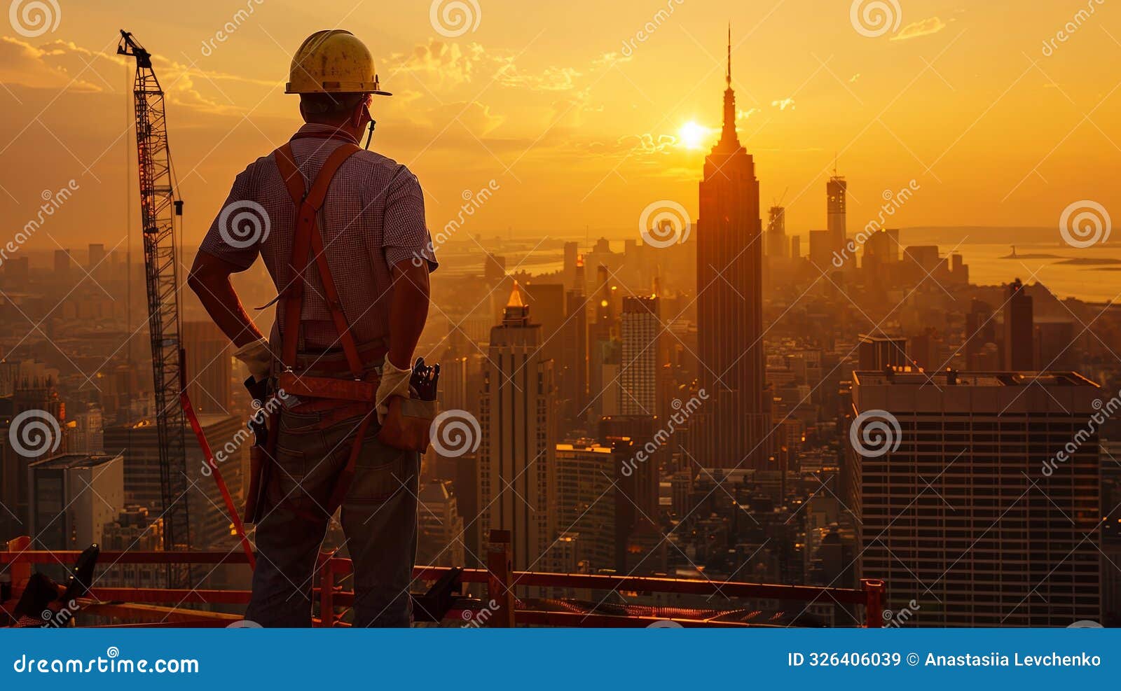 A Construction Worker Stands on a High-rise Building Overlooking the ...