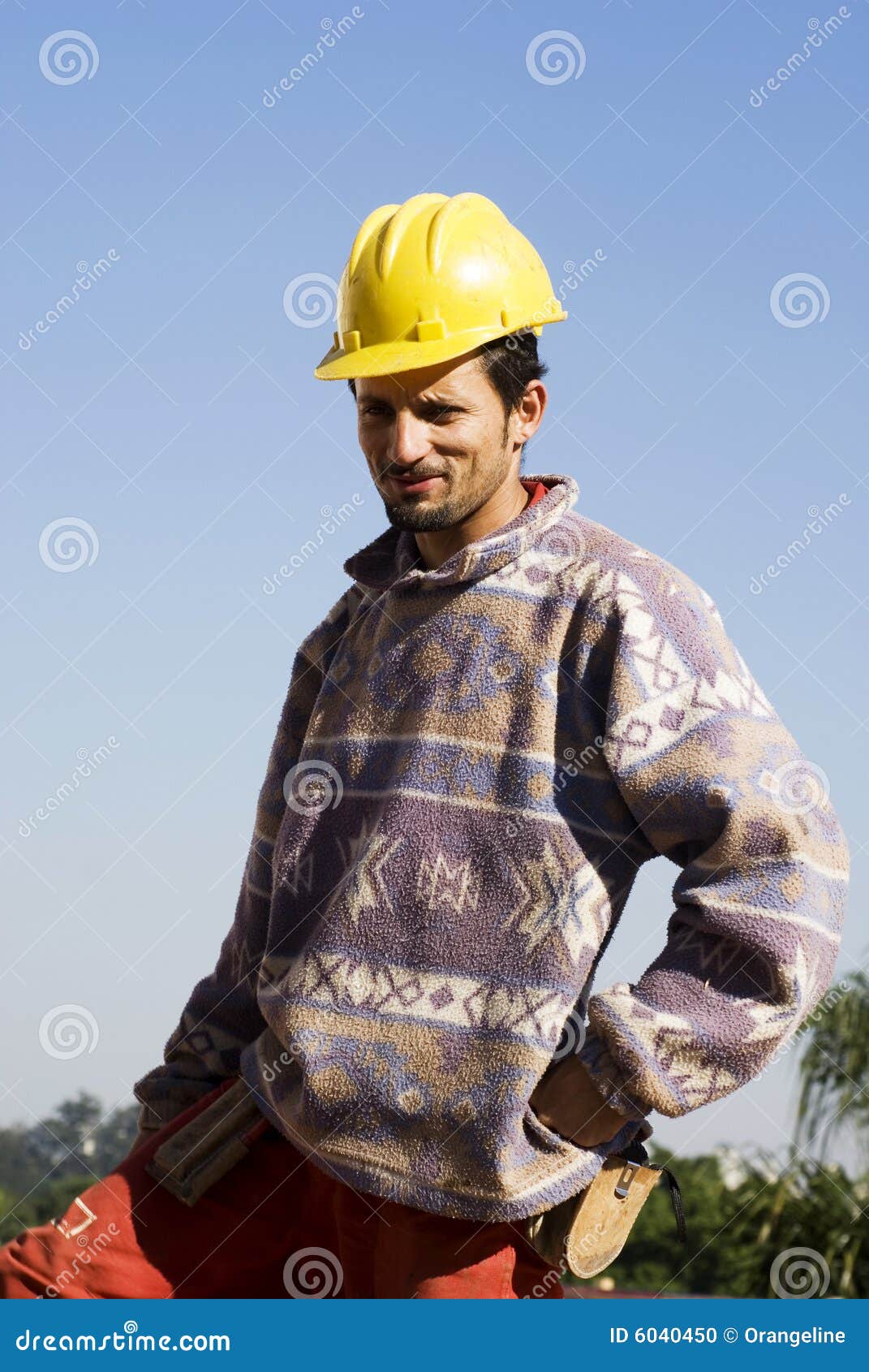 Construction Worker Stands Smiling - Vertical Stock Photo - Image of ...