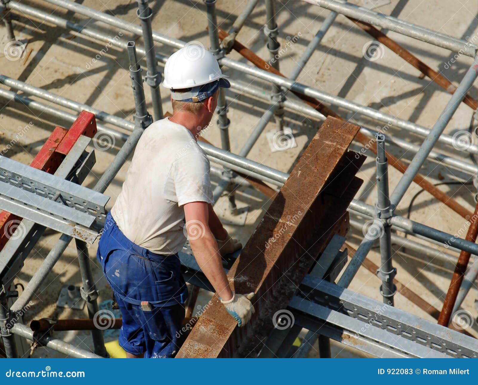 Construction Worker With Steel Beam Stock Image - Image of reinforced ...