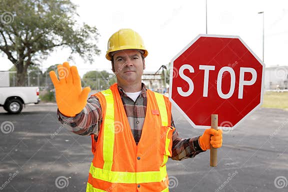 Construction Worker Stop stock image. Image of driving - 1854925