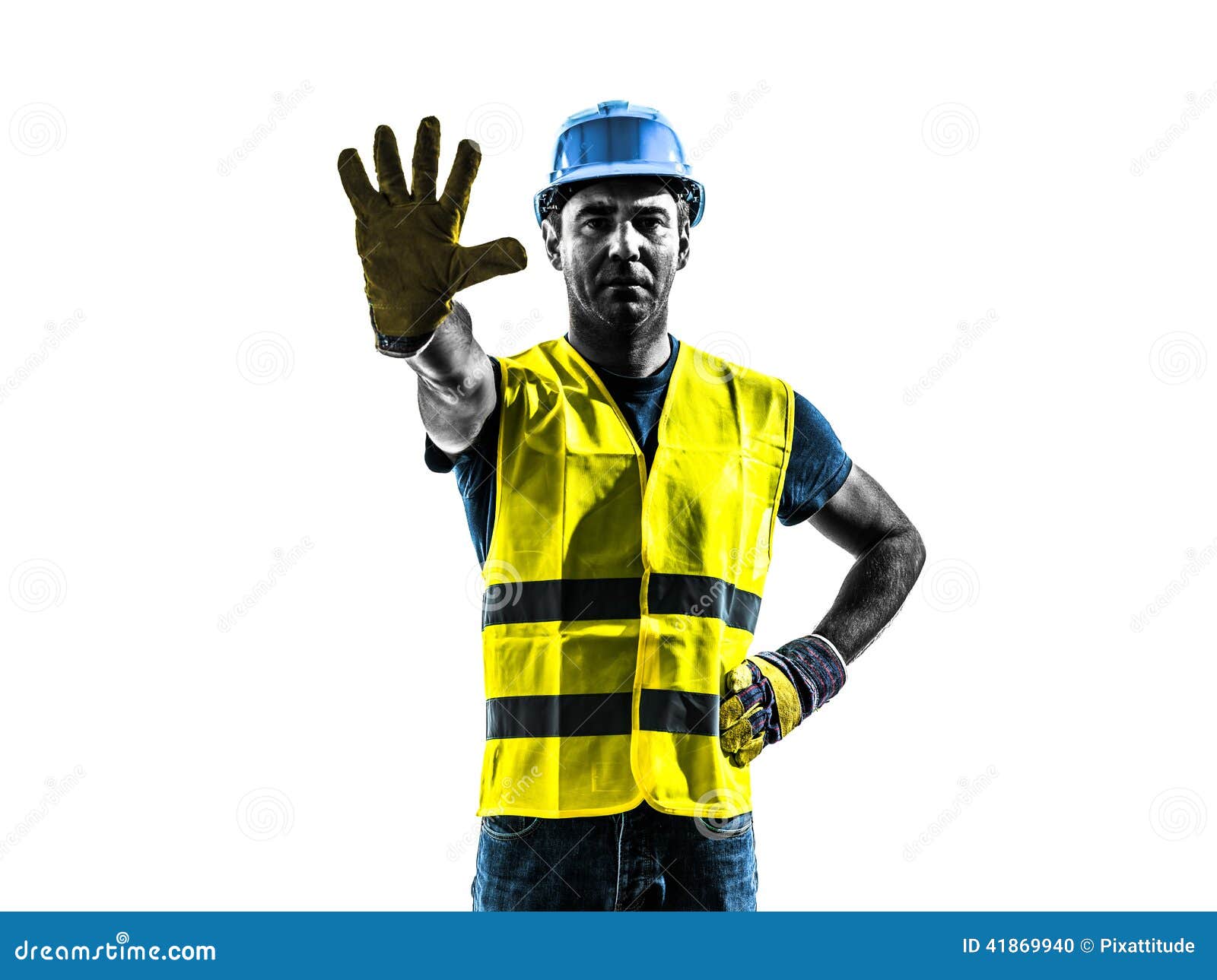 Construction Worker Stop Gesture Safety Vest Silhouette Stock Photo ...
