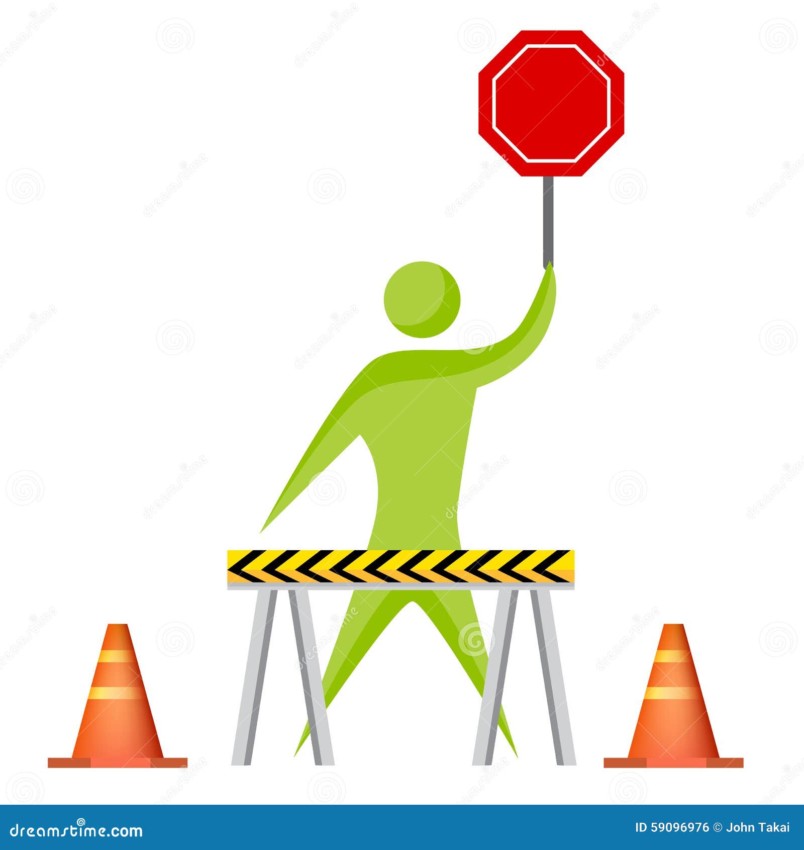 Construction Worker with Stop Sign Stock Vector - Illustration of ...