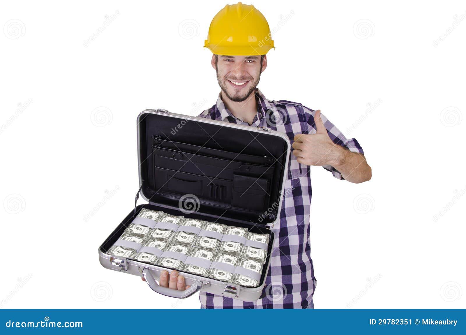 Construction Worker Full of Cash Stock Image - Image of hardhat, paying ...