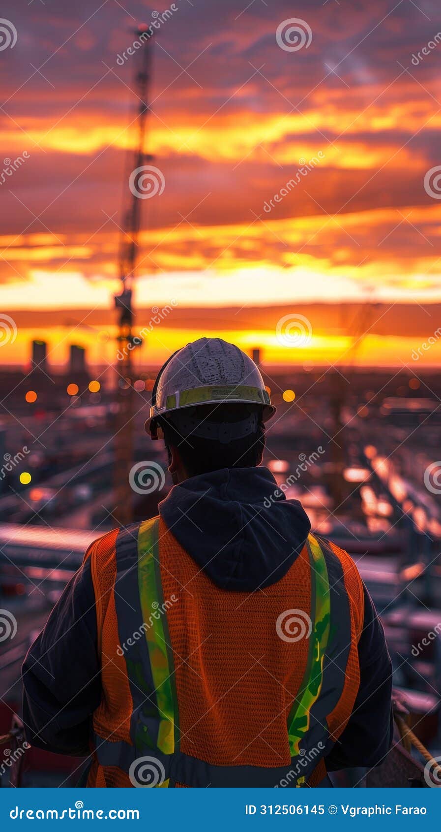 Construction Worker at Sunset Stock Illustration - Illustration of ...