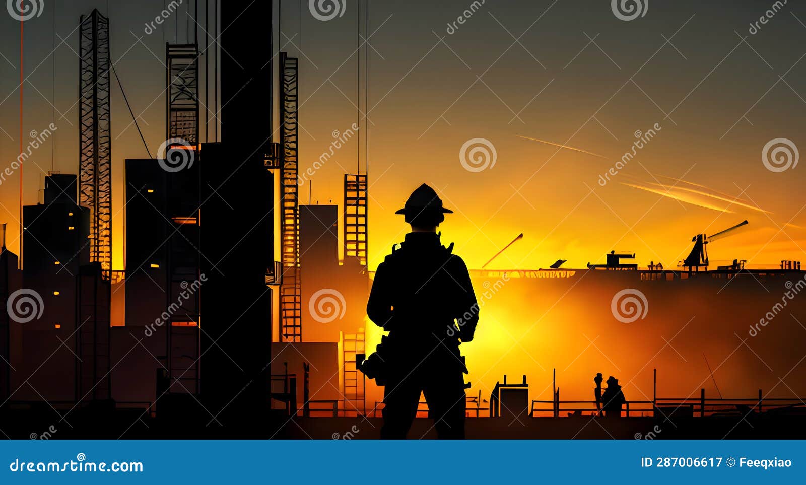 Silhouette Of A Contruction Worker Wearing Helmet And Holding A Shovel ...