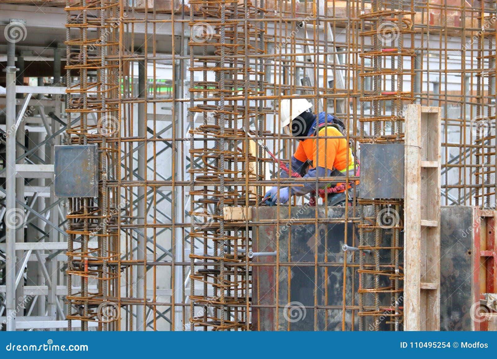 Construction Worker Encaged in Re-bar Stock Photo - Image of setting ...