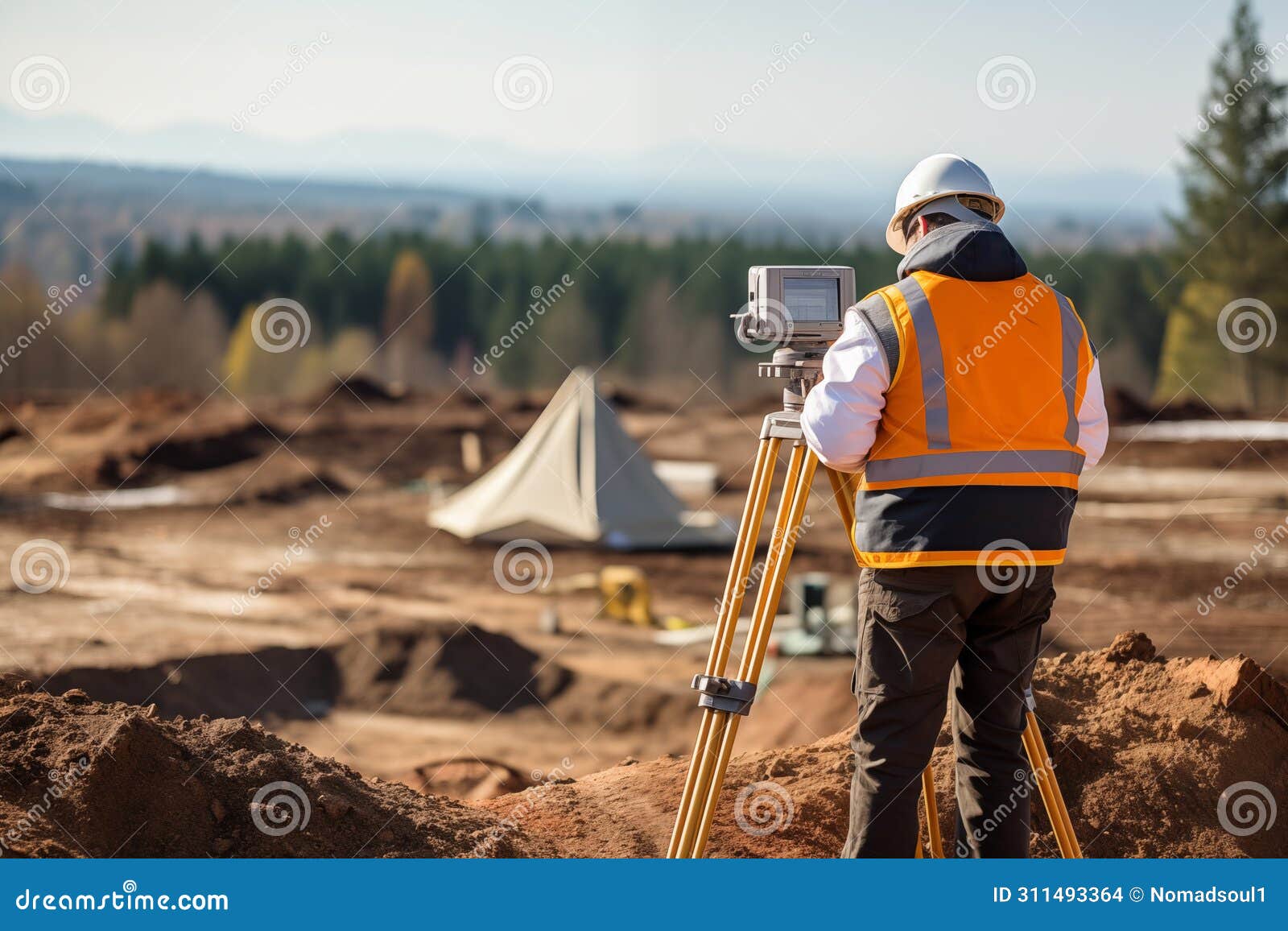 Surveyor Measuring Land Construction In Flat Cartoon Illustration ...