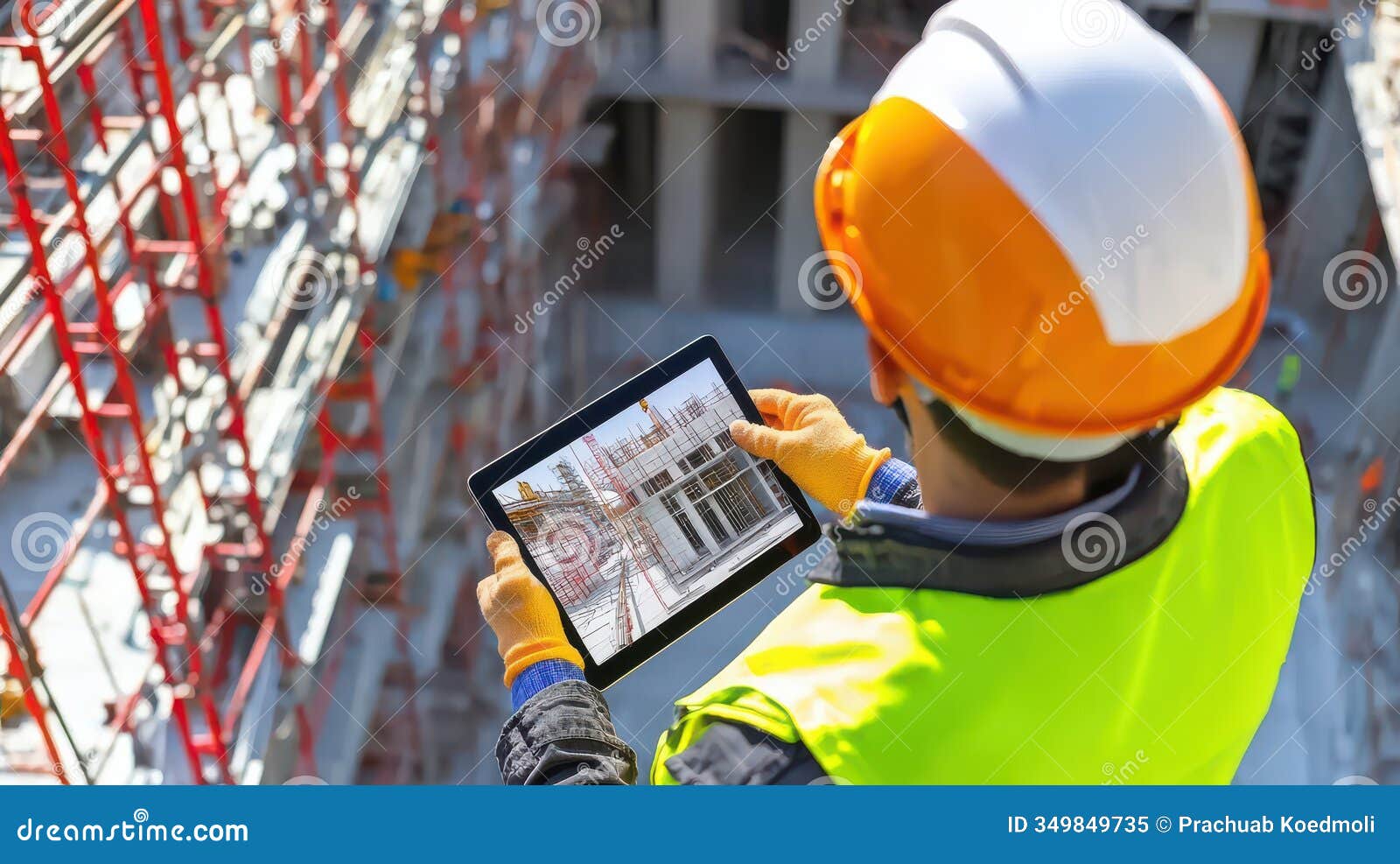 Construction Worker Tablet Building Site Plan Stock Illustration ...