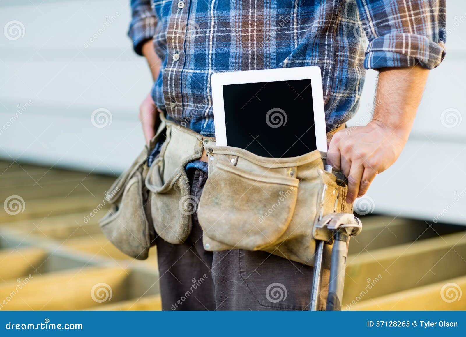 Construction Worker with Tablet Computer in Stock Image - Image of ...