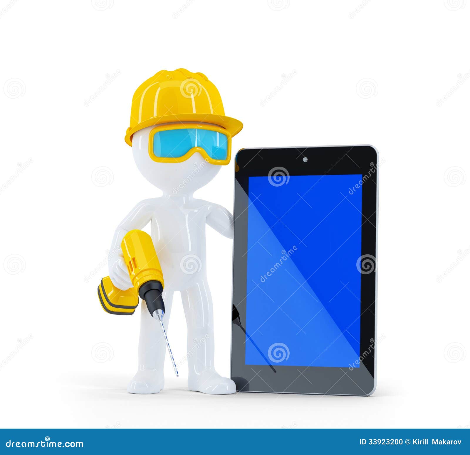 Construction Worker with Tablet Computer Stock Illustration ...